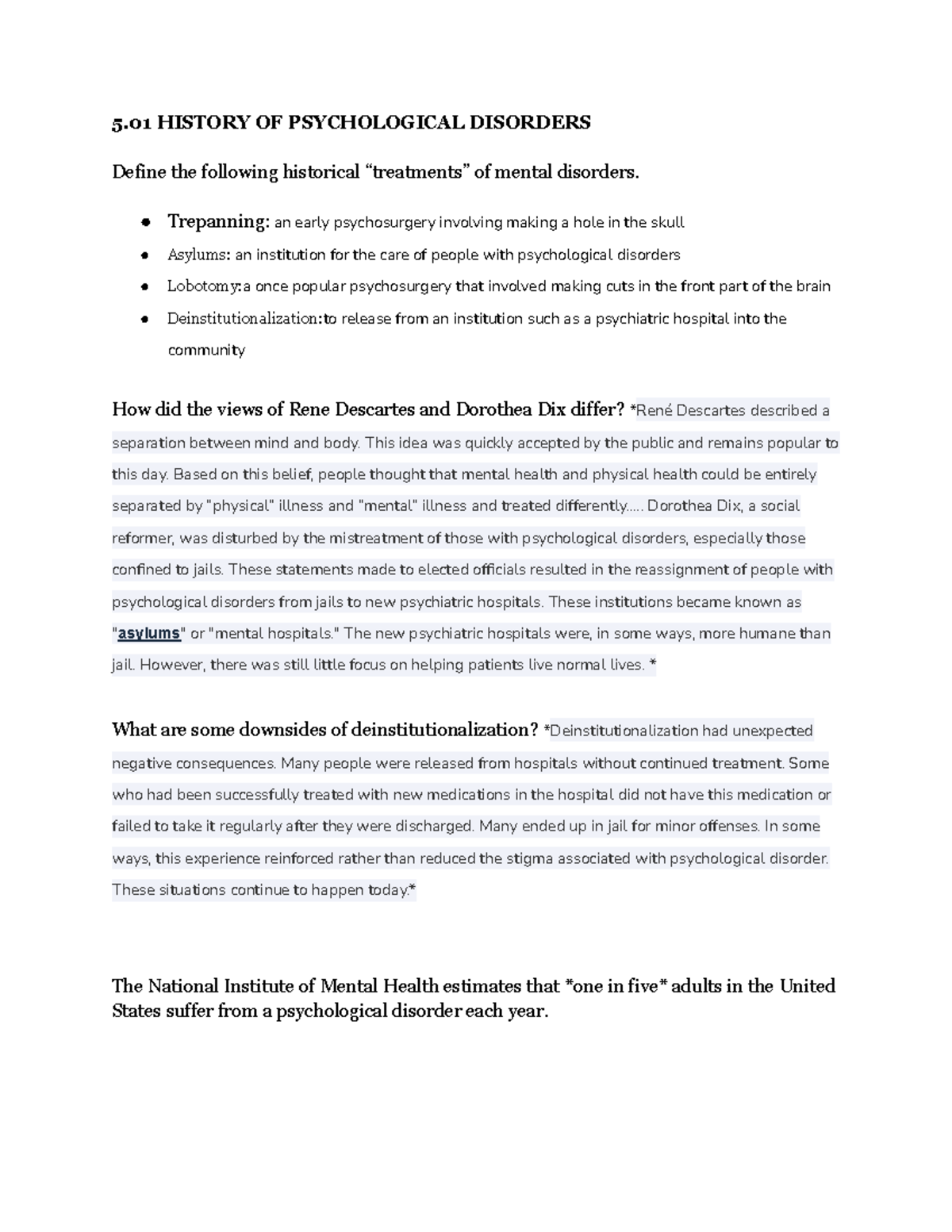 Psych mod 5 - Module 5 note guide - 5 HISTORY OF PSYCHOLOGICAL ...