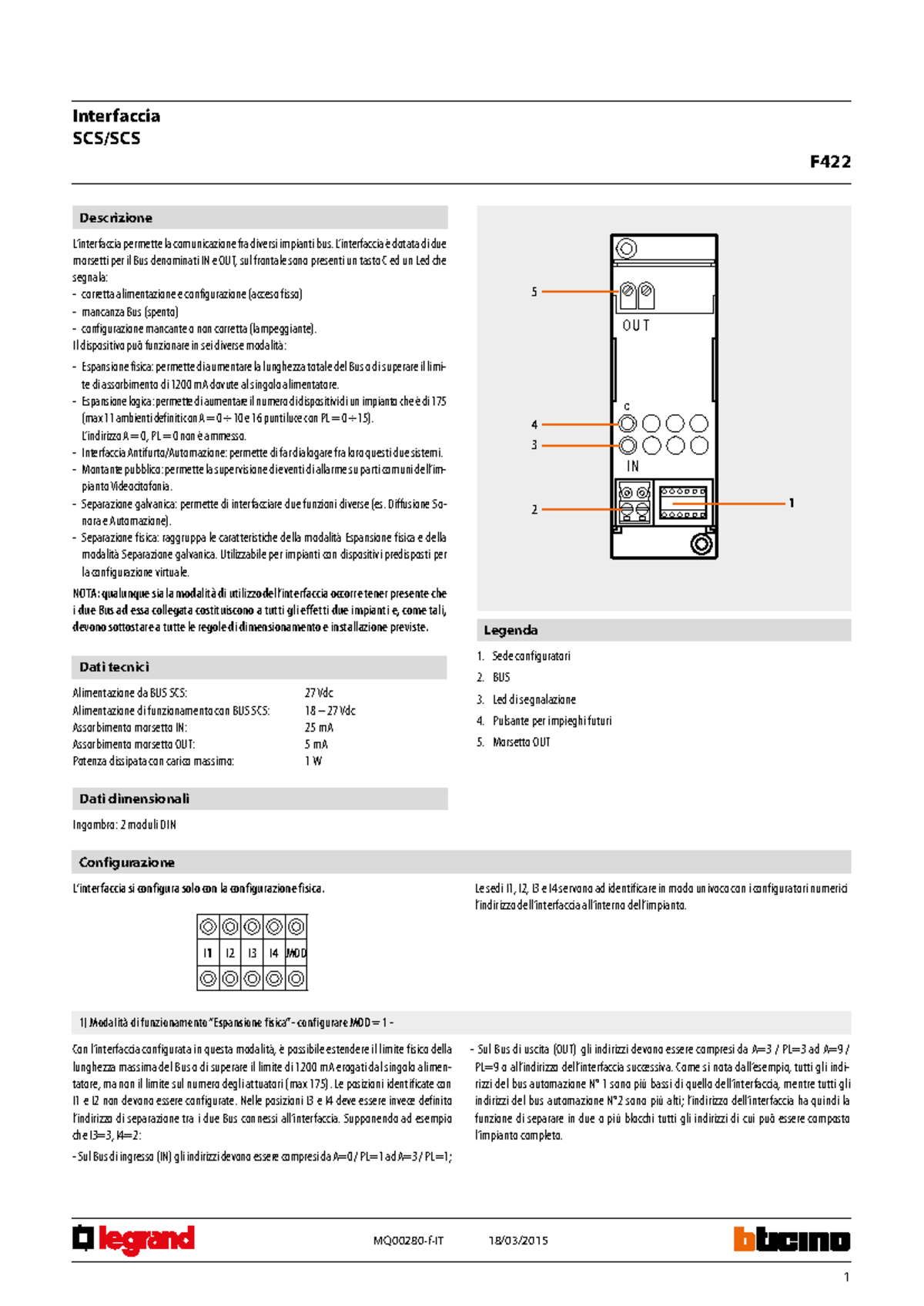F422 - manual - O U T I N C 4 3 2 1 5 I1 I2 I3 I4 MOD F Legenda 1. Sede ...
