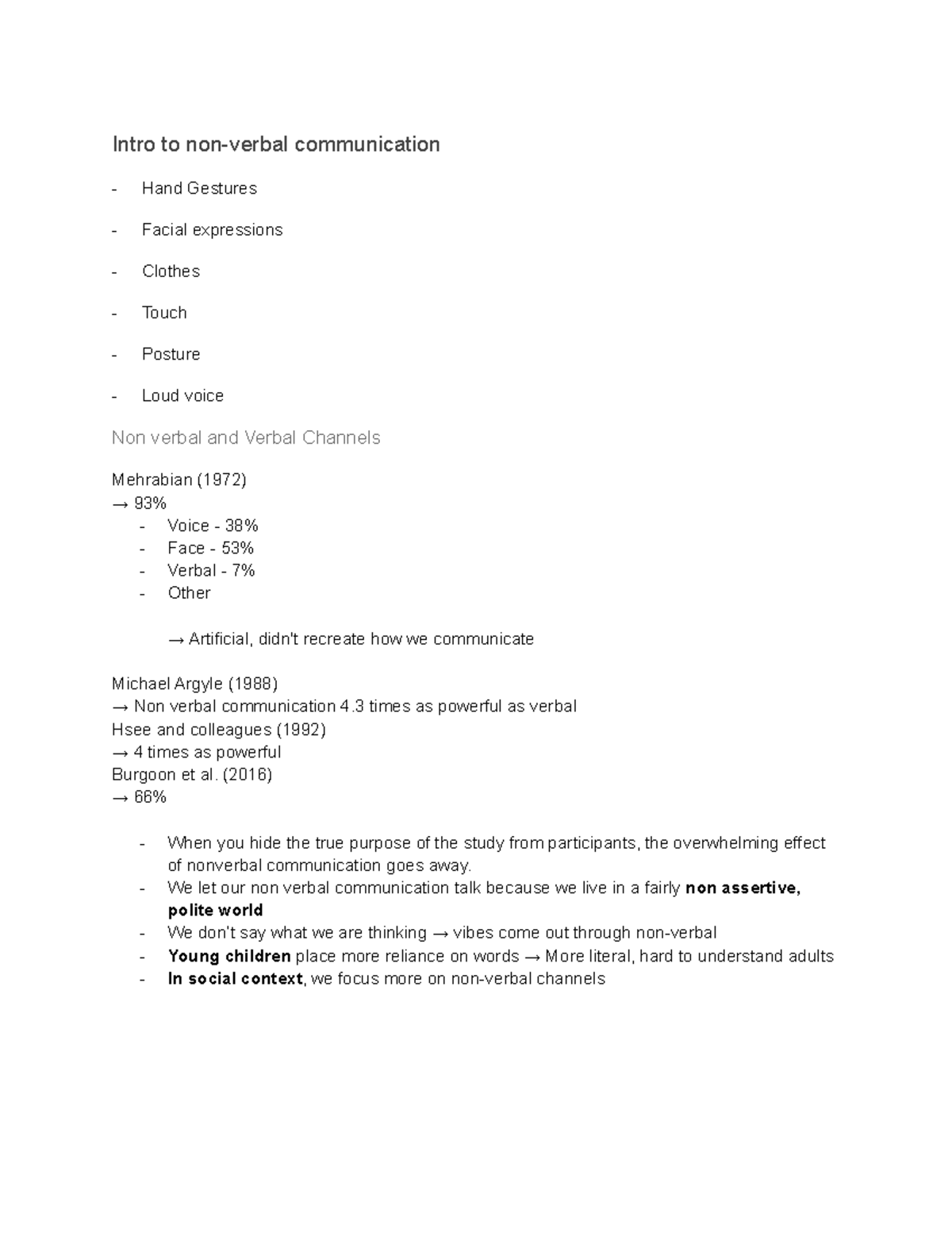 PSYC notes Week 11 - Intro to non-verbal communication Hand Gestures ...