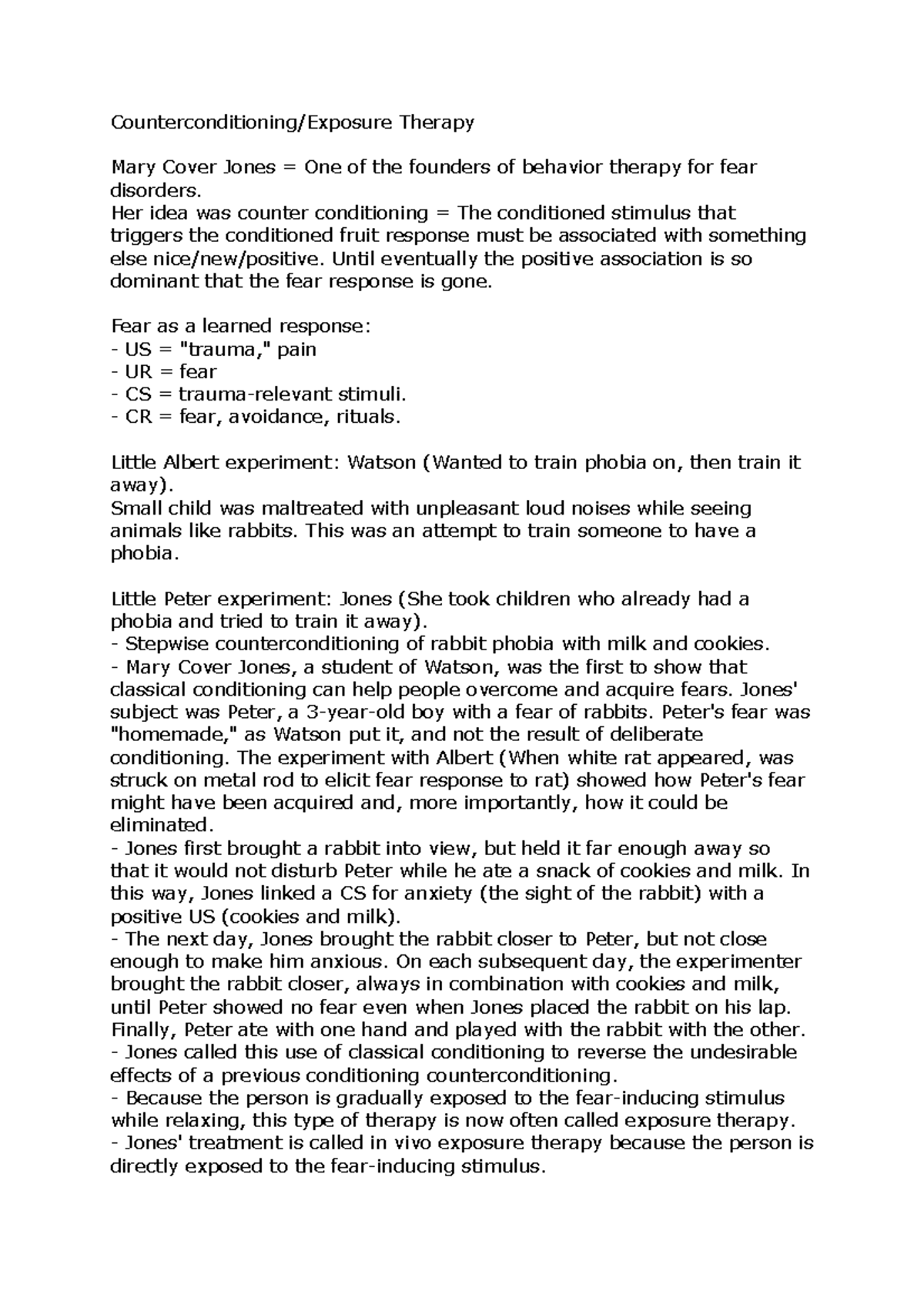 Counterconditioning - Psycho Notes - Counterconditioning/Exposure ...