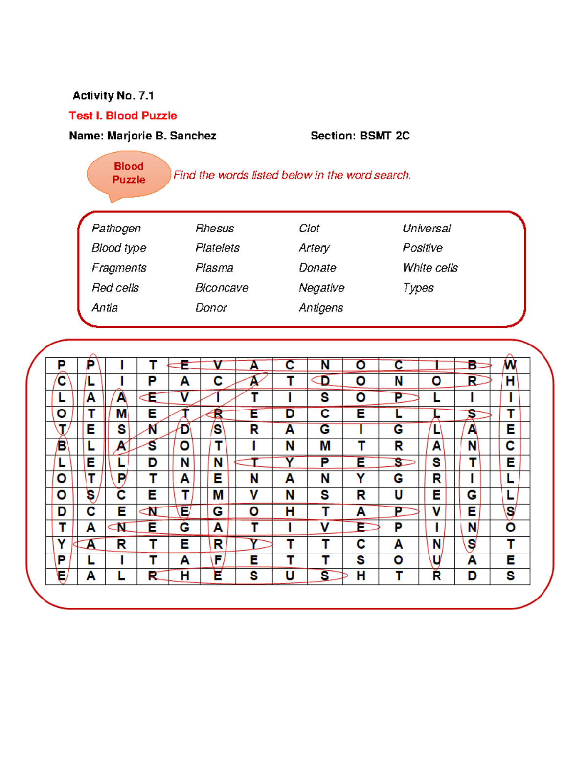 Activity No. 7.1- Blood - Activity No. 7. Test I. Blood Puzzle Name ...