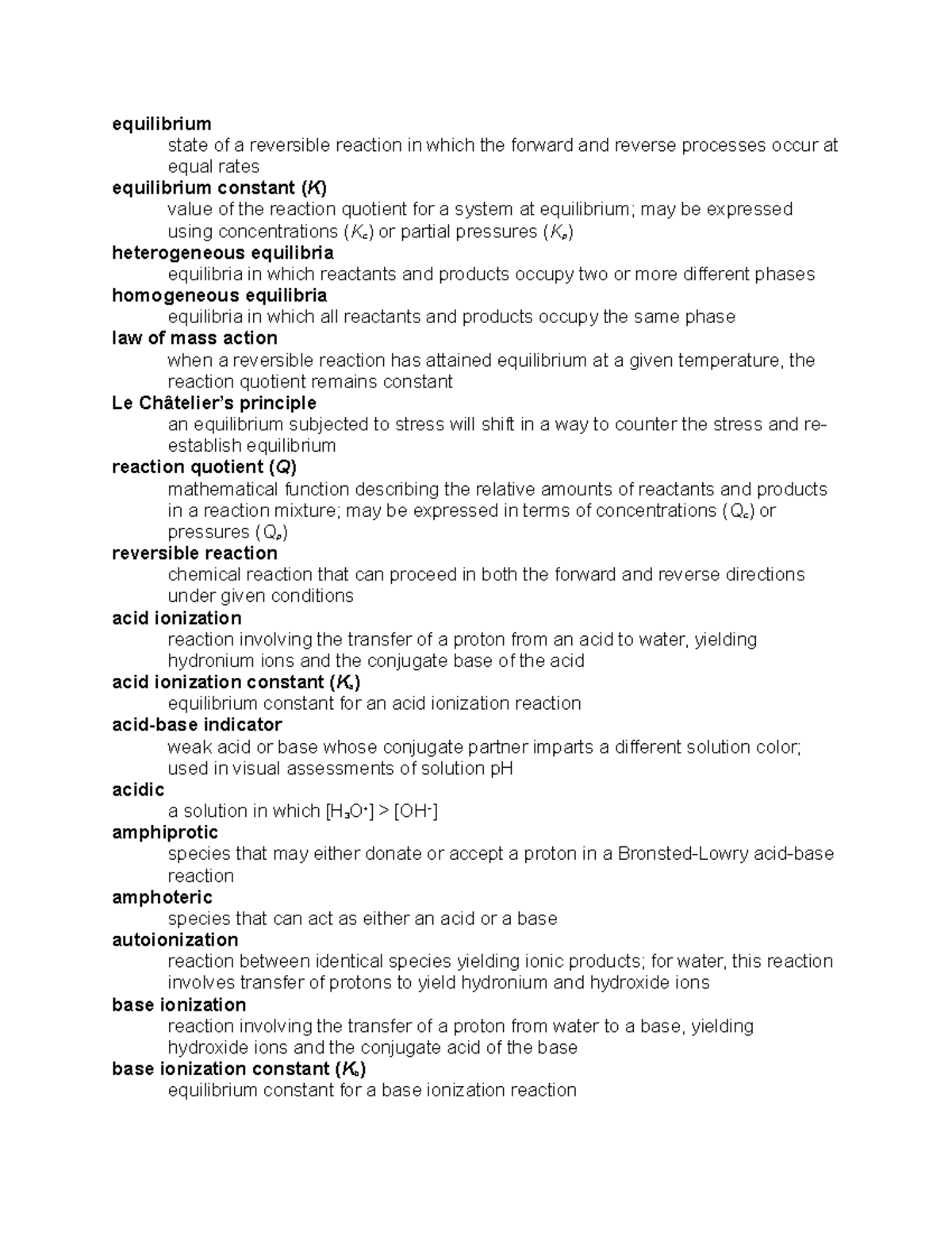 Glossary on acid and base chemical equilibrium - equilibrium state of a ...