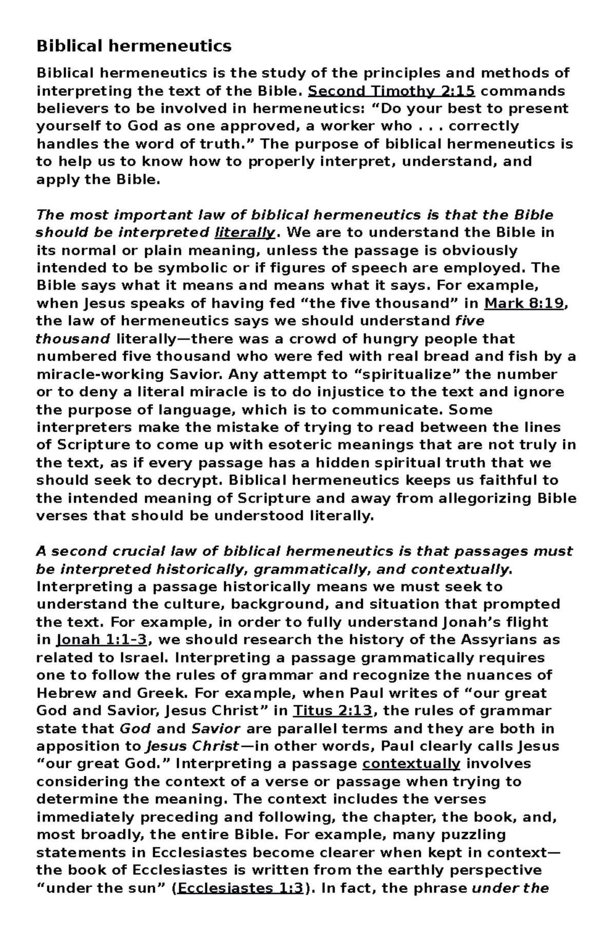 Biblical-hermeneutics - Biblical hermeneutics Biblical hermeneutics is ...
