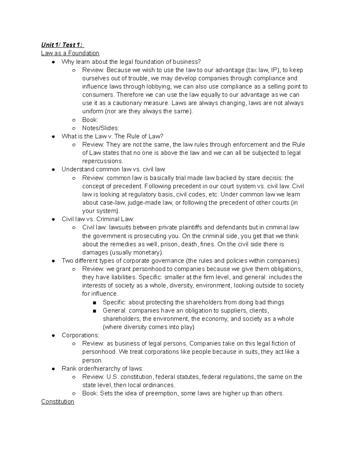 LEGL2700 Final Exam Review Questions and Practice Material - Unit 1 ...