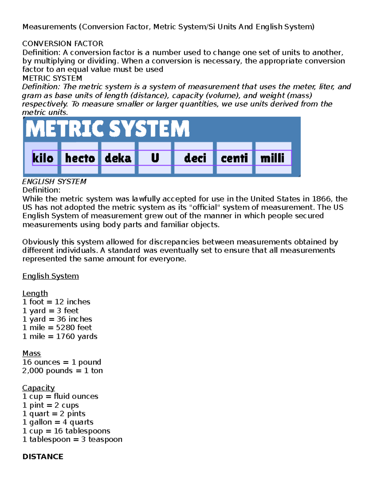 Physci Measure - phy sci - Measurements (Conversion Factor, Metric ...