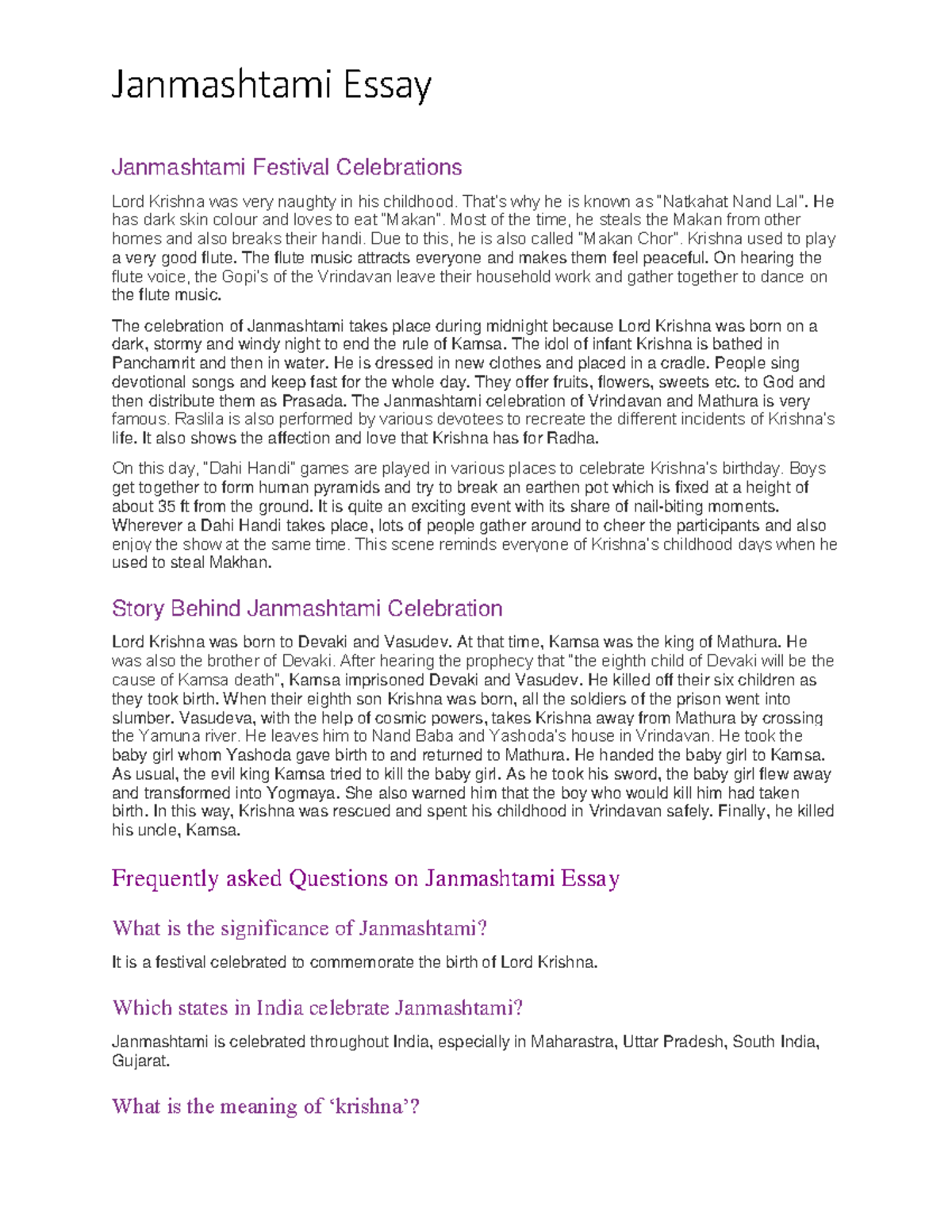 Janmashtami Festival Celebrations - Janmashtami Essay Janmashtami ...