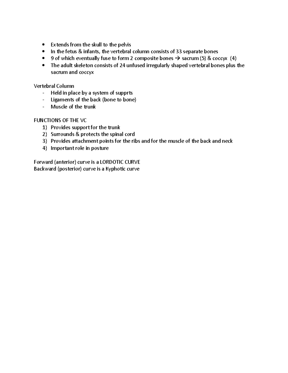 Vertebral Column - lecture notes 1 -2 chapter 1 - 2 thoracic - cervical ...