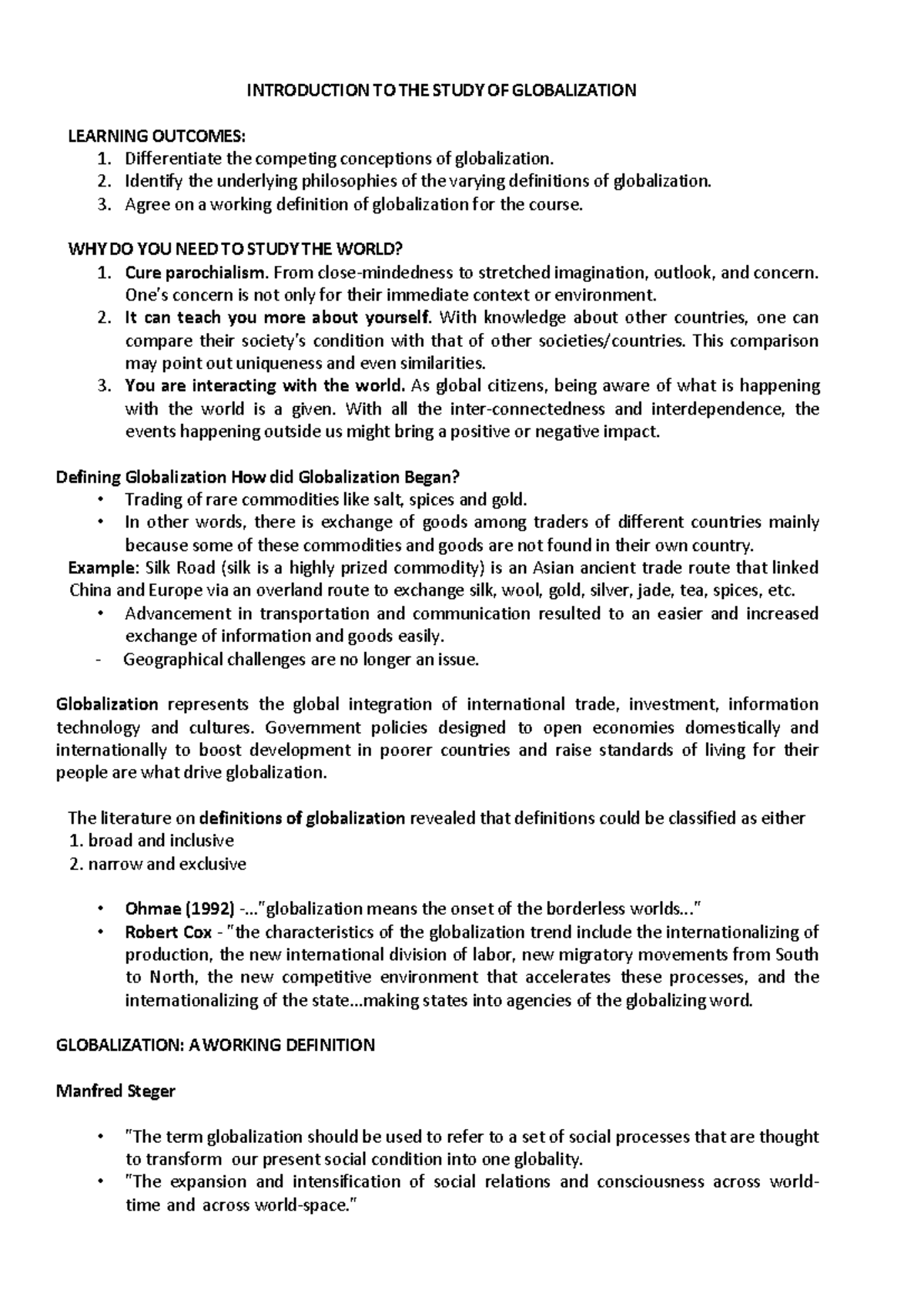 Lesson 1 Introduction to the study of globalization student ...