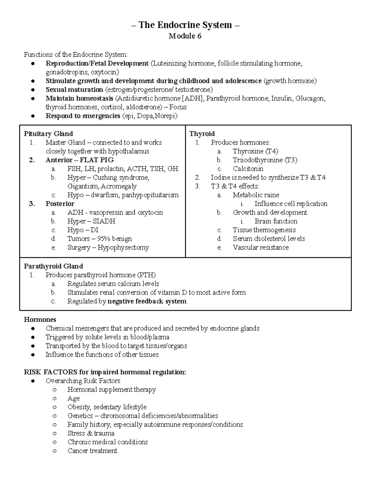 Endocrine : DM notes - – The Endocrine System – Module 6 Functions of ...