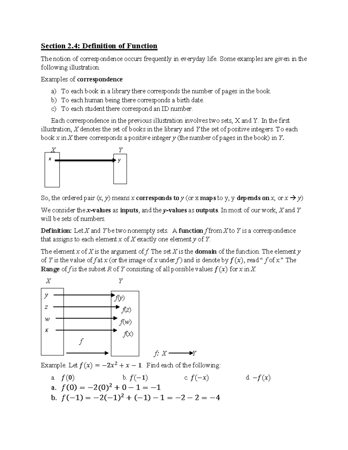 Section 2.4- Definition of a Function - Section 2: Definition of ...