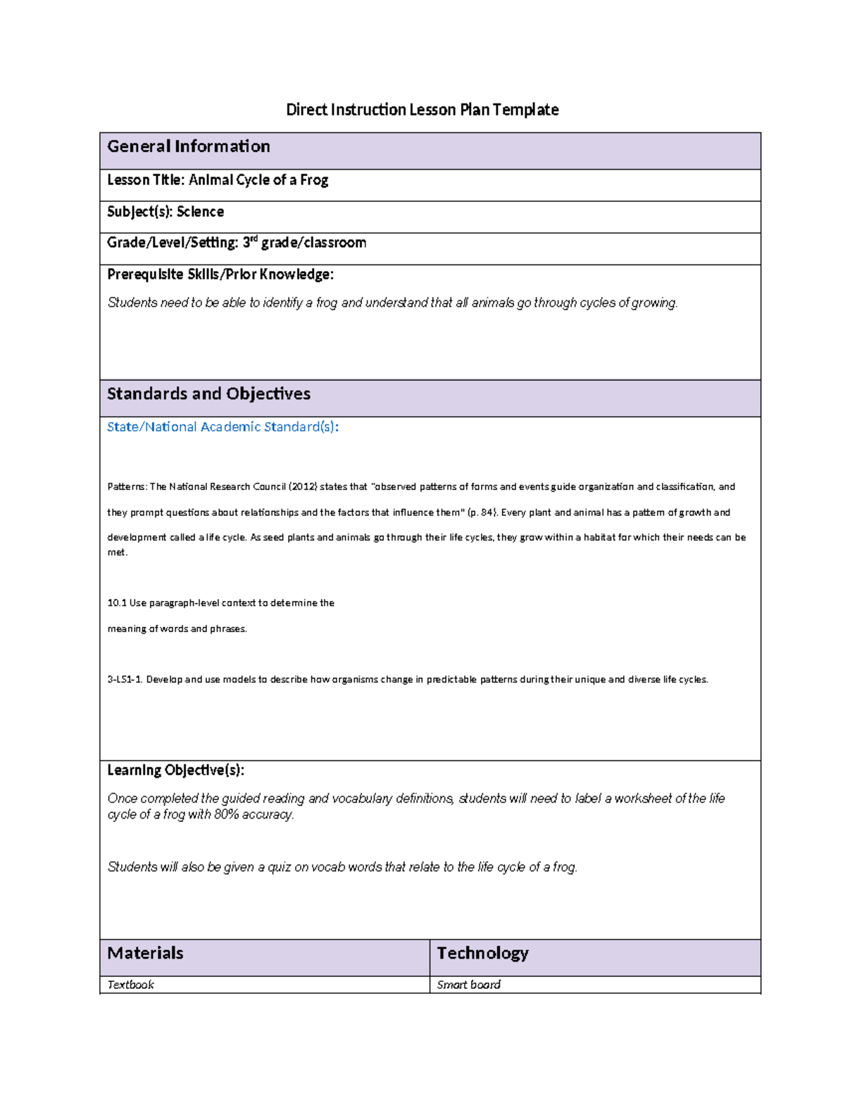 D164 Task 1 - the task is good - Direct Instruction Lesson Plan ...