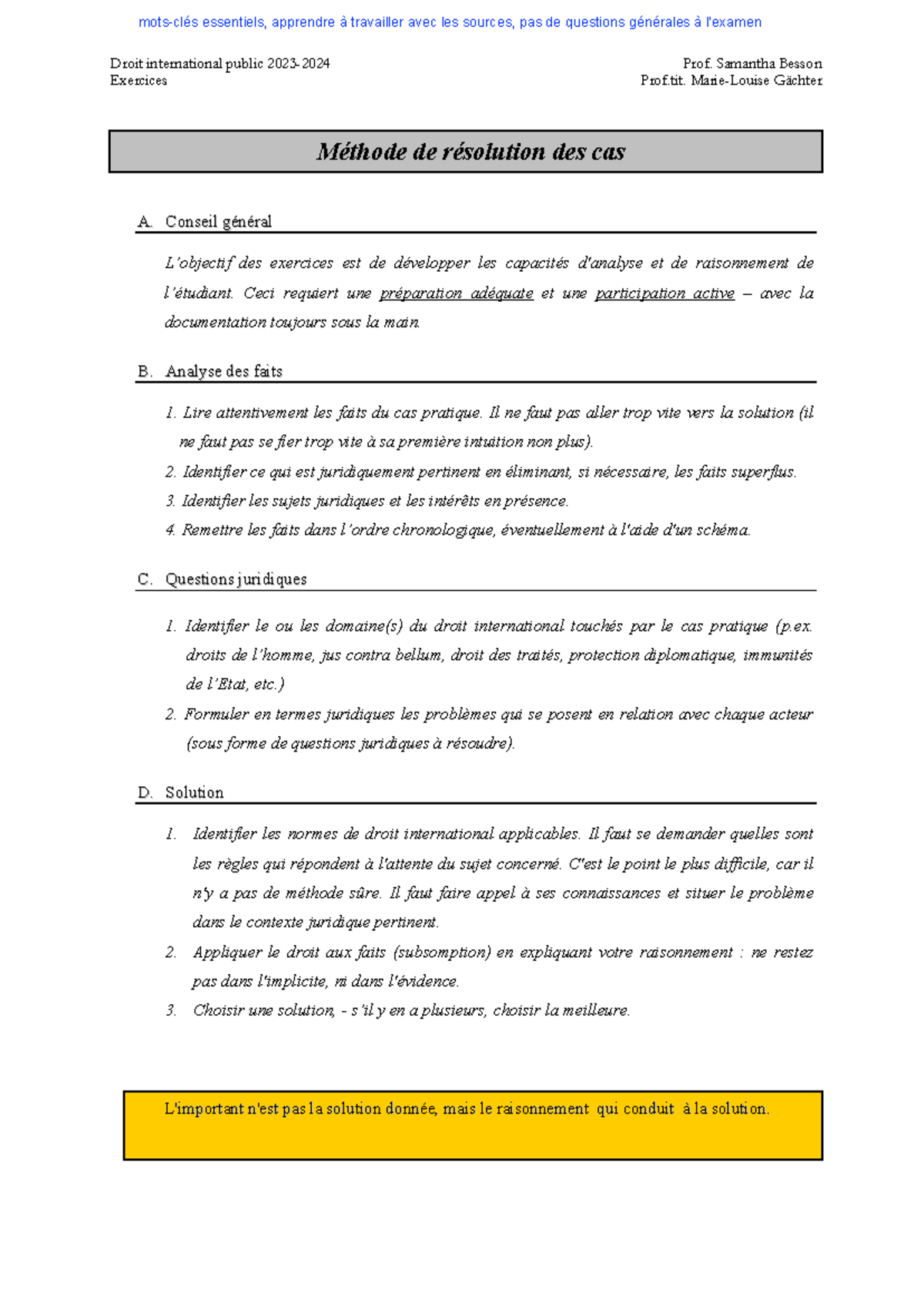 Methode exercices DIPU2324 - Droit international public 2023-2024 Prof ...