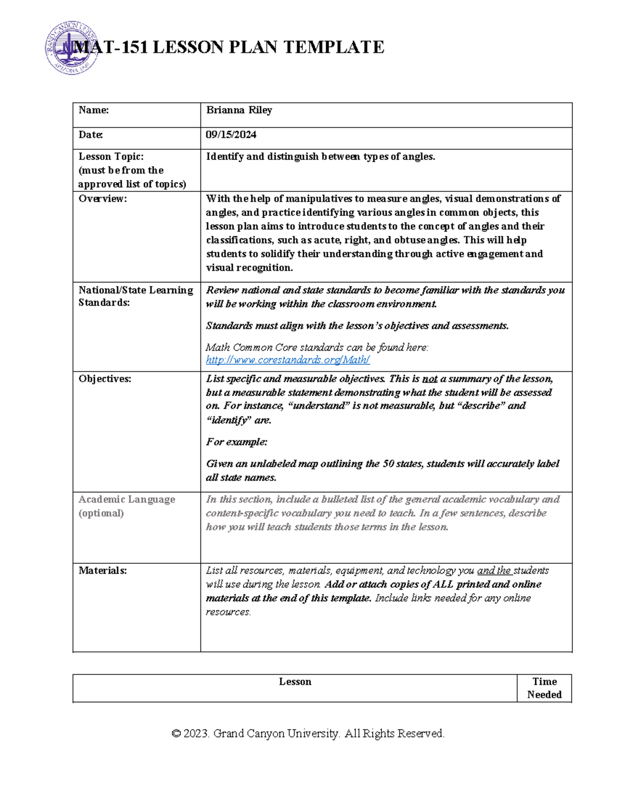 MAT-151 Lesson Plan Template - MAT-151 LESSON PLAN TEMPLATE Name ...