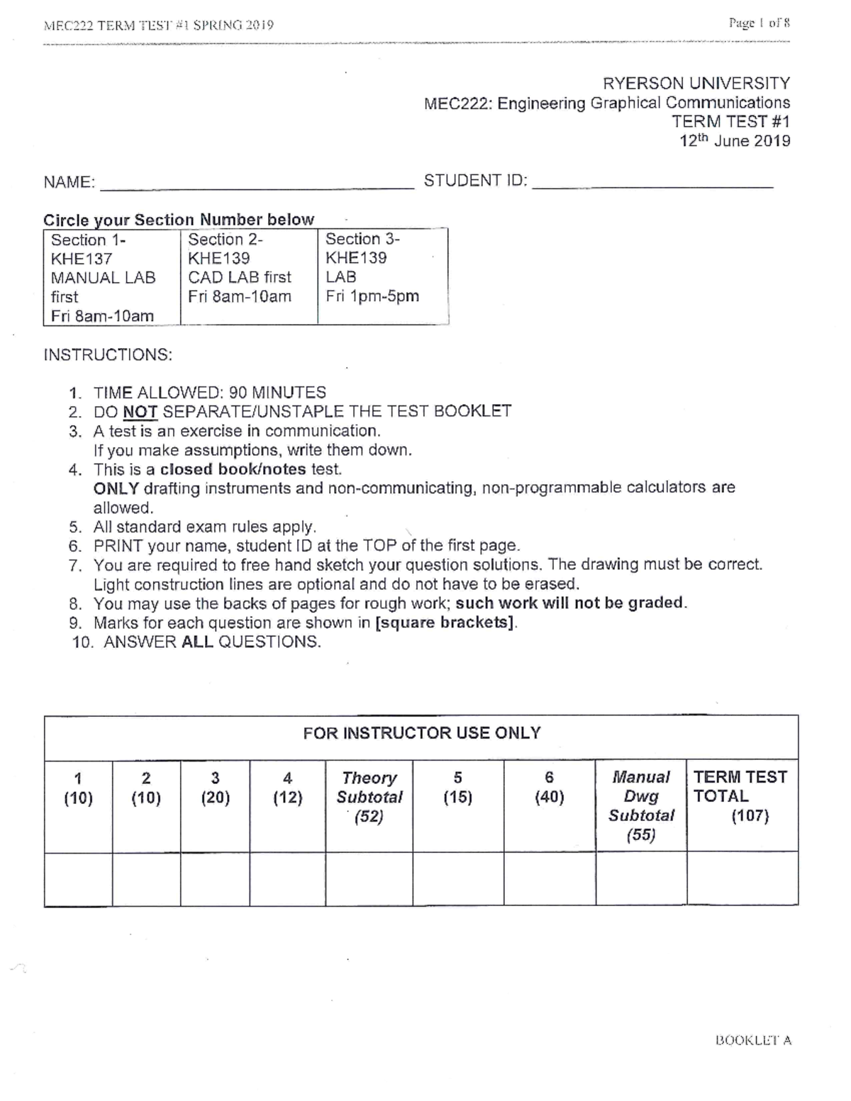 Term Test #1 Spring 2019 - paper + end sheet (1) - MEC 222 - Studocu