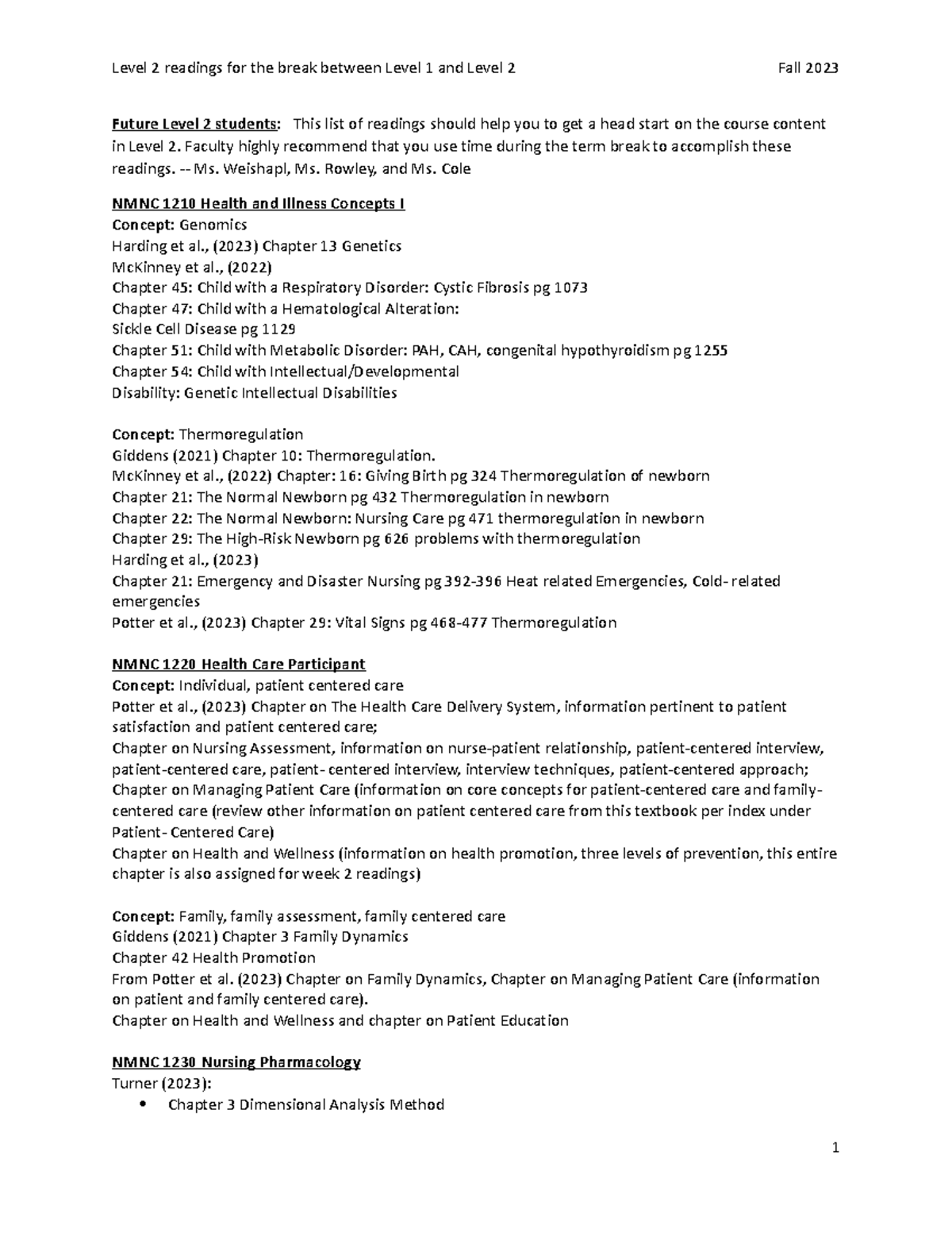 Readings for break future level 2 students Fall 2023 - Level 2 readings ...