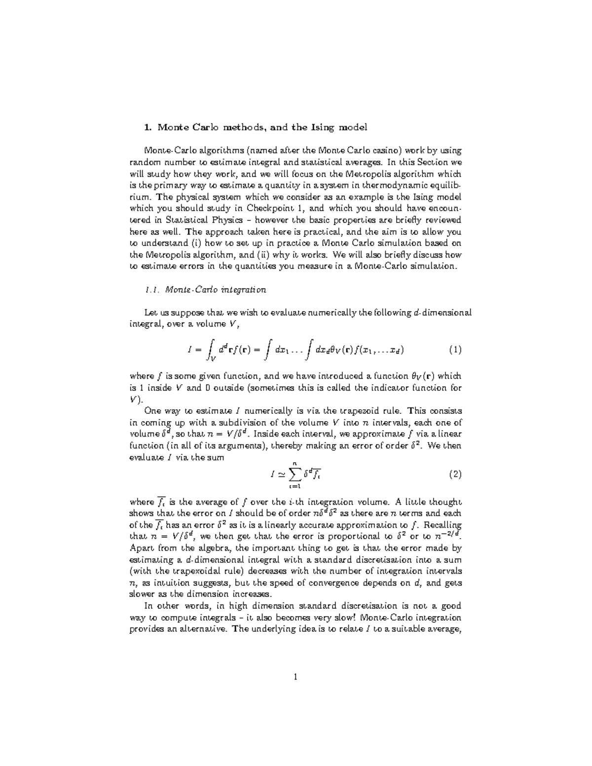 MVP Lectures 1-3 - Lecture notes 1-3 - Monte Carlo methods, and the ...