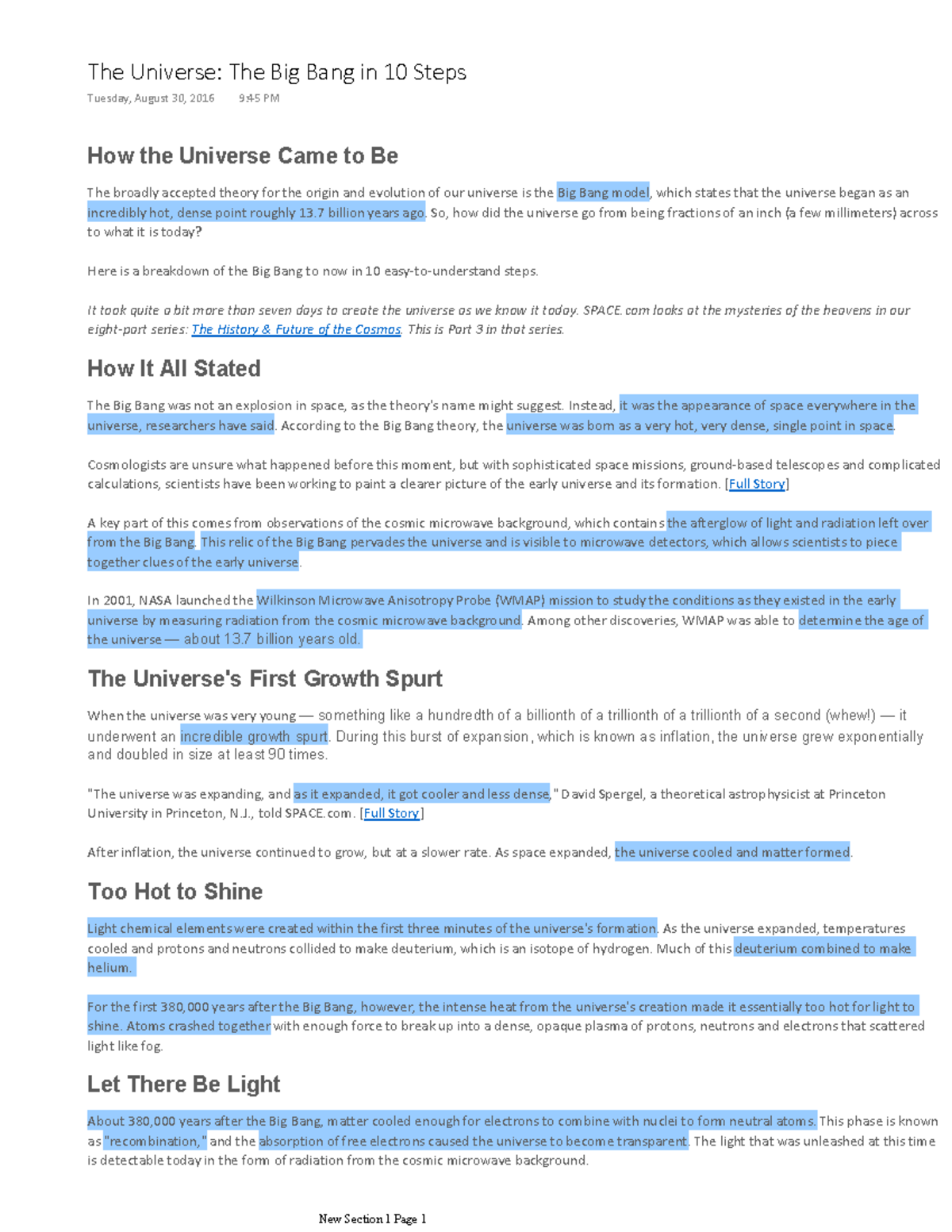 GLG121 the Big Bang Notes - How the Universe Came to Be The broadly ...