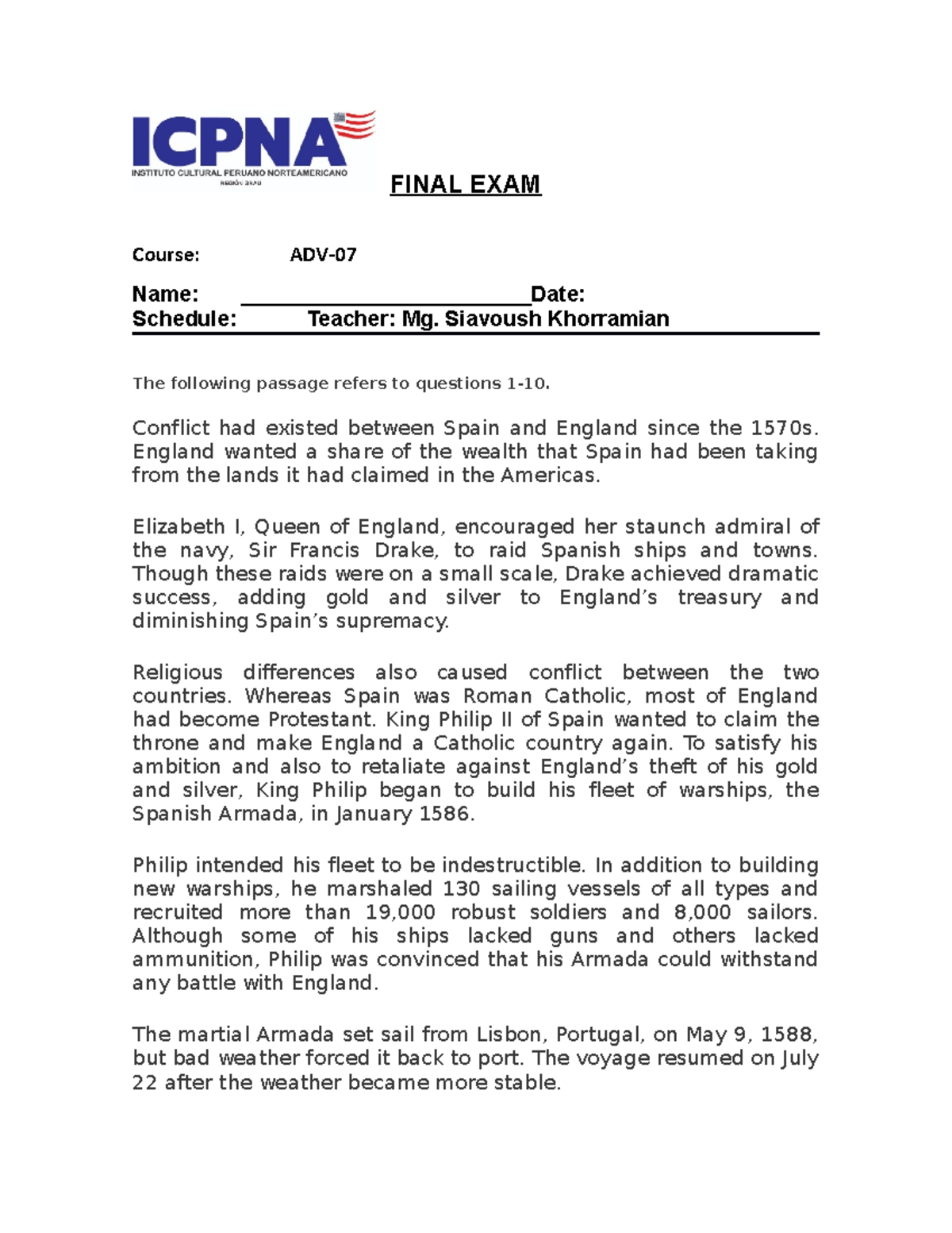 2023-ADV 07- Final EXAM - FINAL EXAM Course: ADV- Name ...