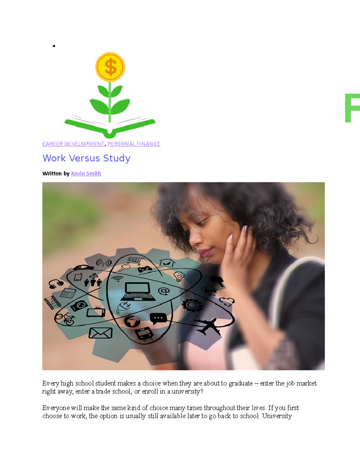 Work Versus Study - Financial Literacy Notes - CAREER DEVELOPMENT ...