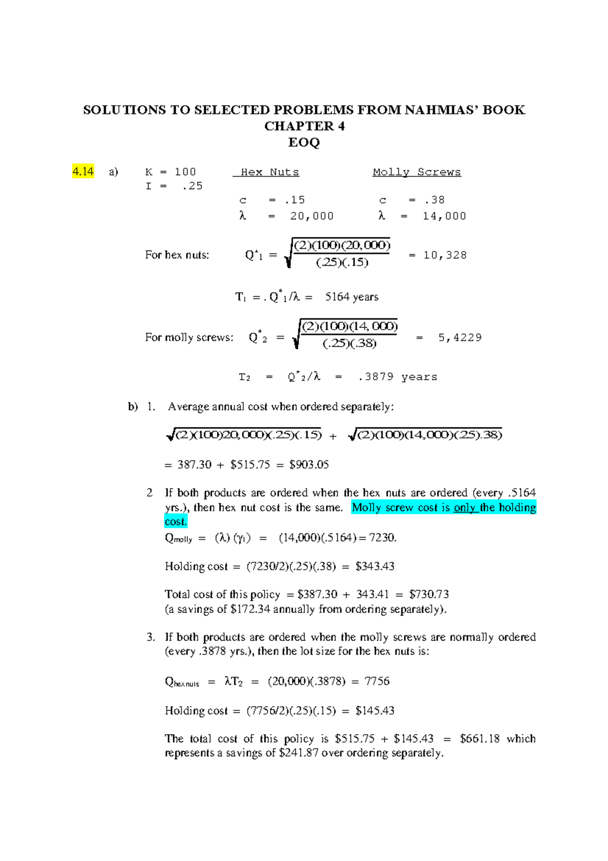 Pdfcoffee - Production analysis - SOLUTIONS TO SELECTED PROBLEMS FROM NAHMIAS’ BOOK CHAPTER 4 ...
