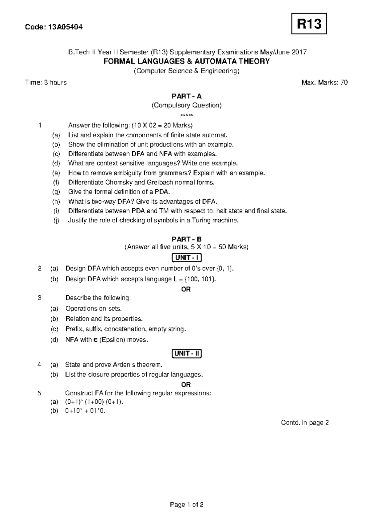 9. Previous Q - REFER AND PRACTICE - Code: 13A B II Year II Semester ...