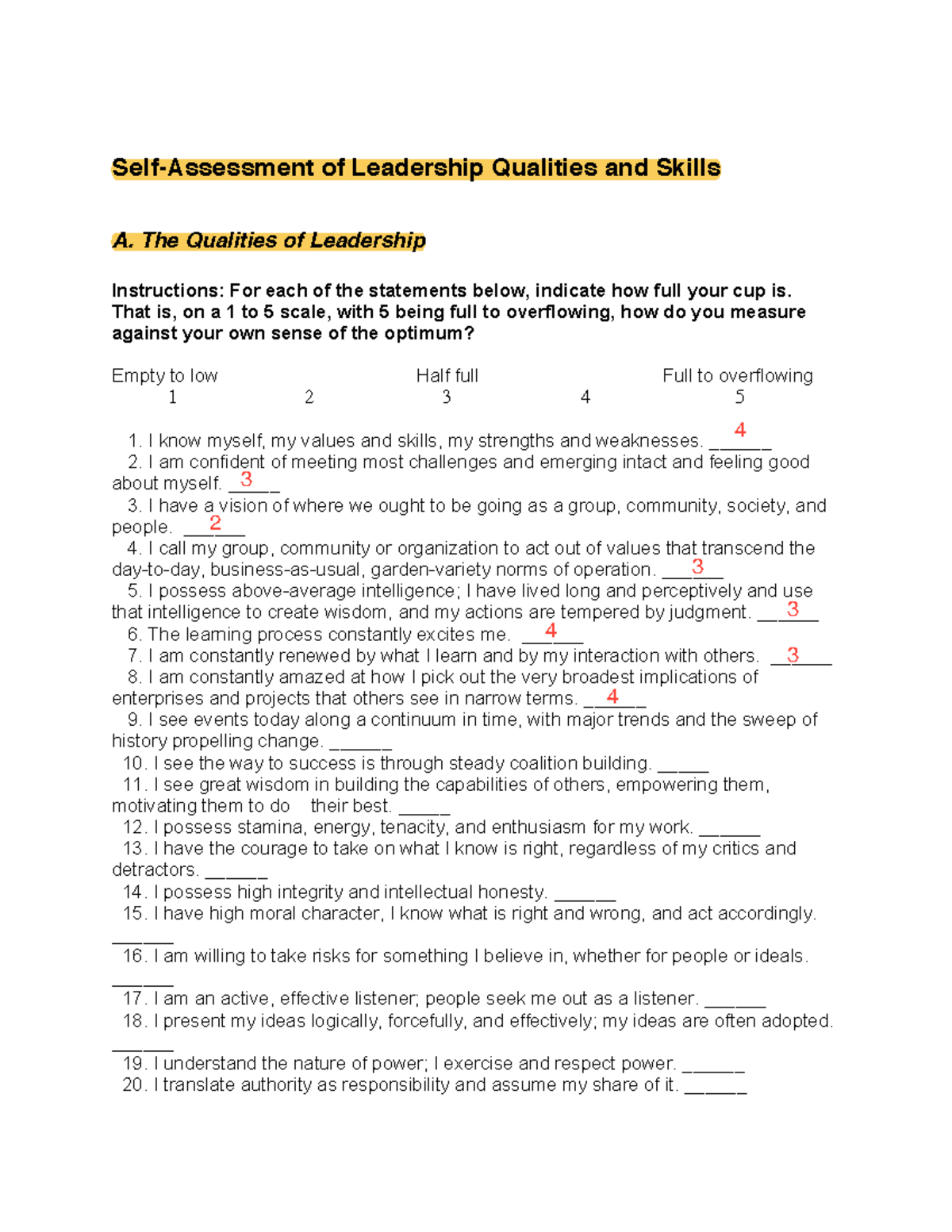 Self-Assesment of Leadership Qualities and Skills - The Qualities of ...