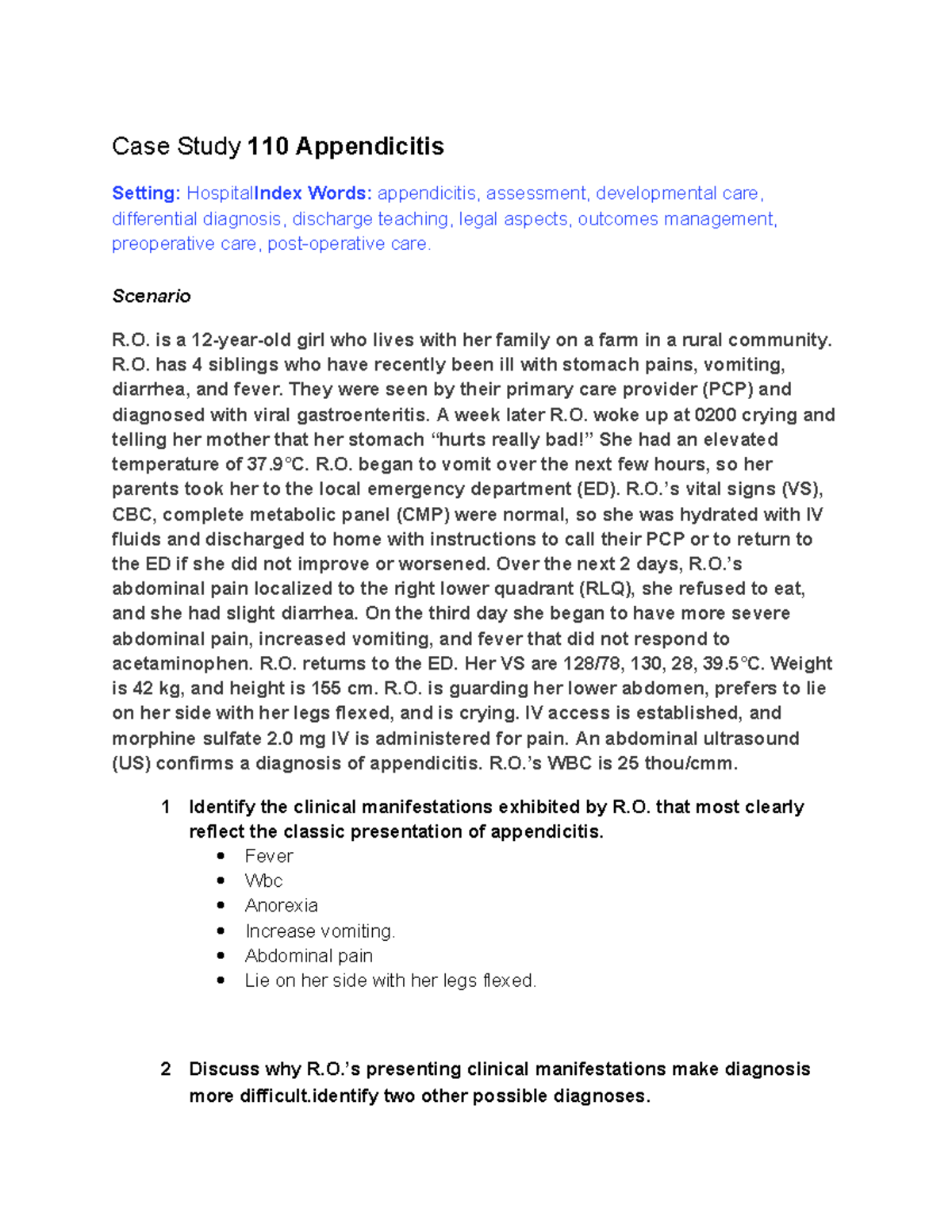 Appendicitis Study Case - Case Study 110 Appendicitis Setting ...