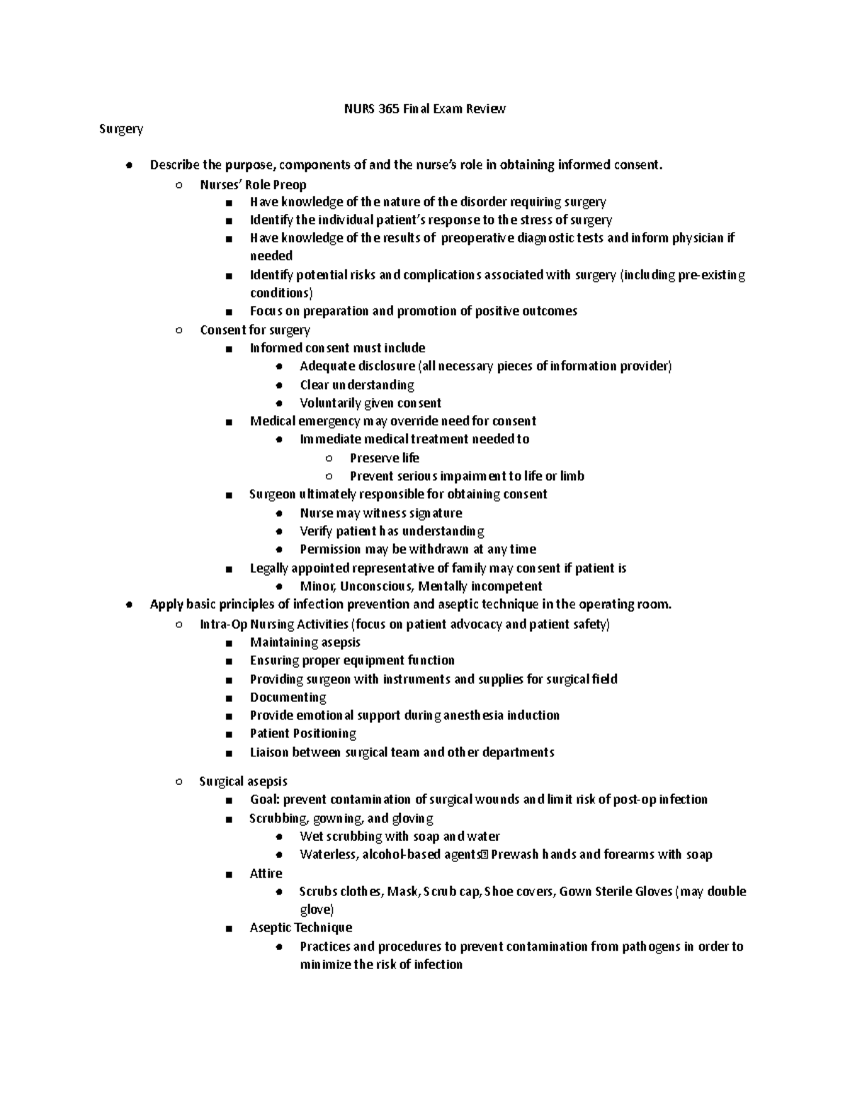 MED SURG 1 Final Learning Objectives - NURS 365 Final Exam Review ...