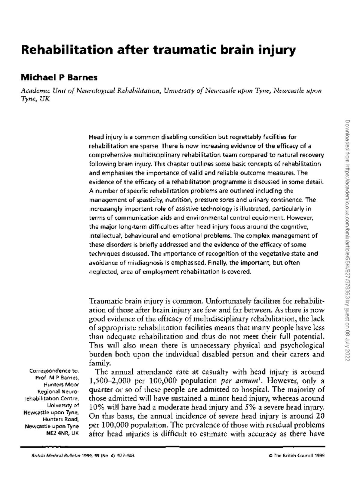 Rehabilitation in Traumatic Brain Injury (TBI) - Rehabilitation after ...