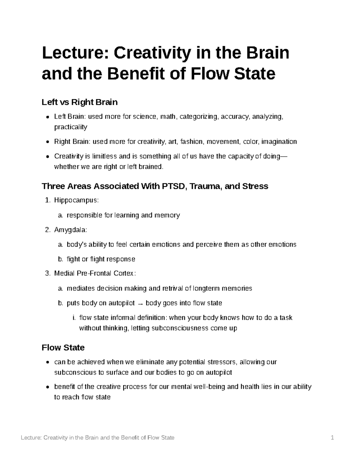 Lecture Creativity in the Brain and the Benefit of Flow State - Three ...