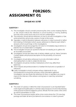 FOR2605 ASS02 - answers to assignment 2 - QUESTION 1 1. It is important ...