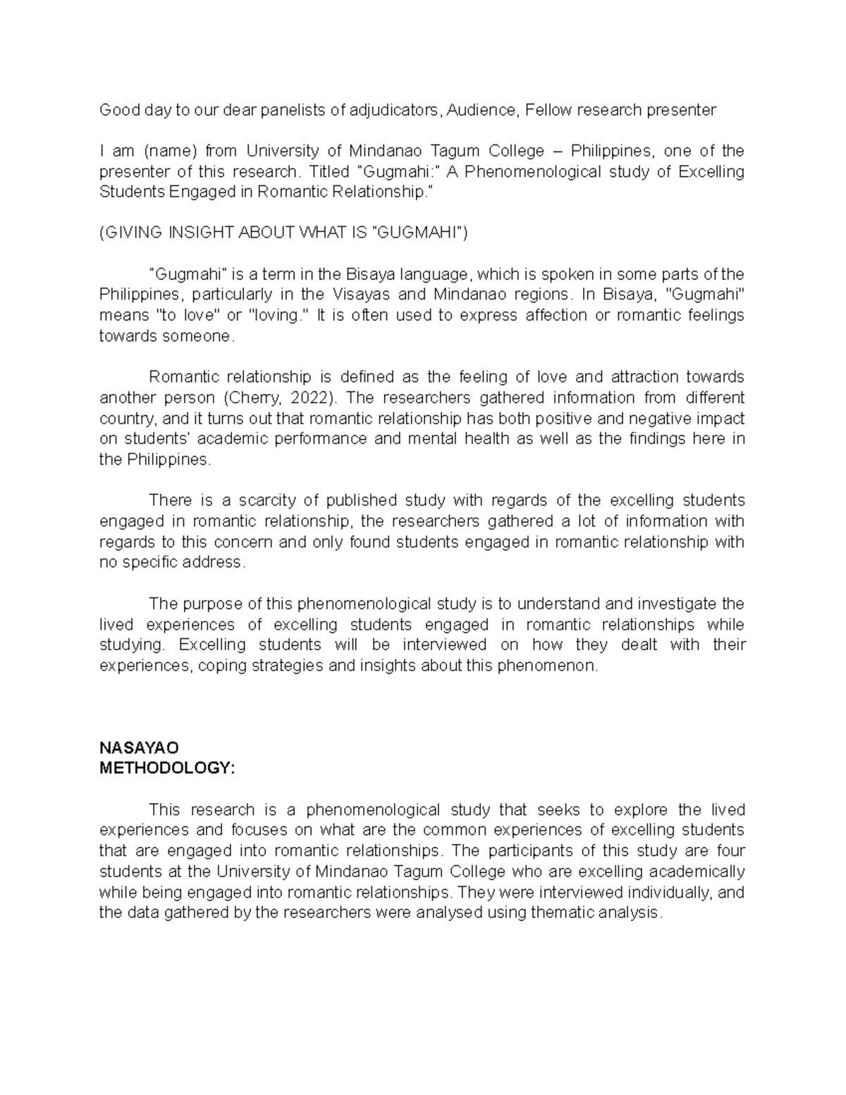 Final- Script - Notes - Good day to our dear panelists of adjudicators ...