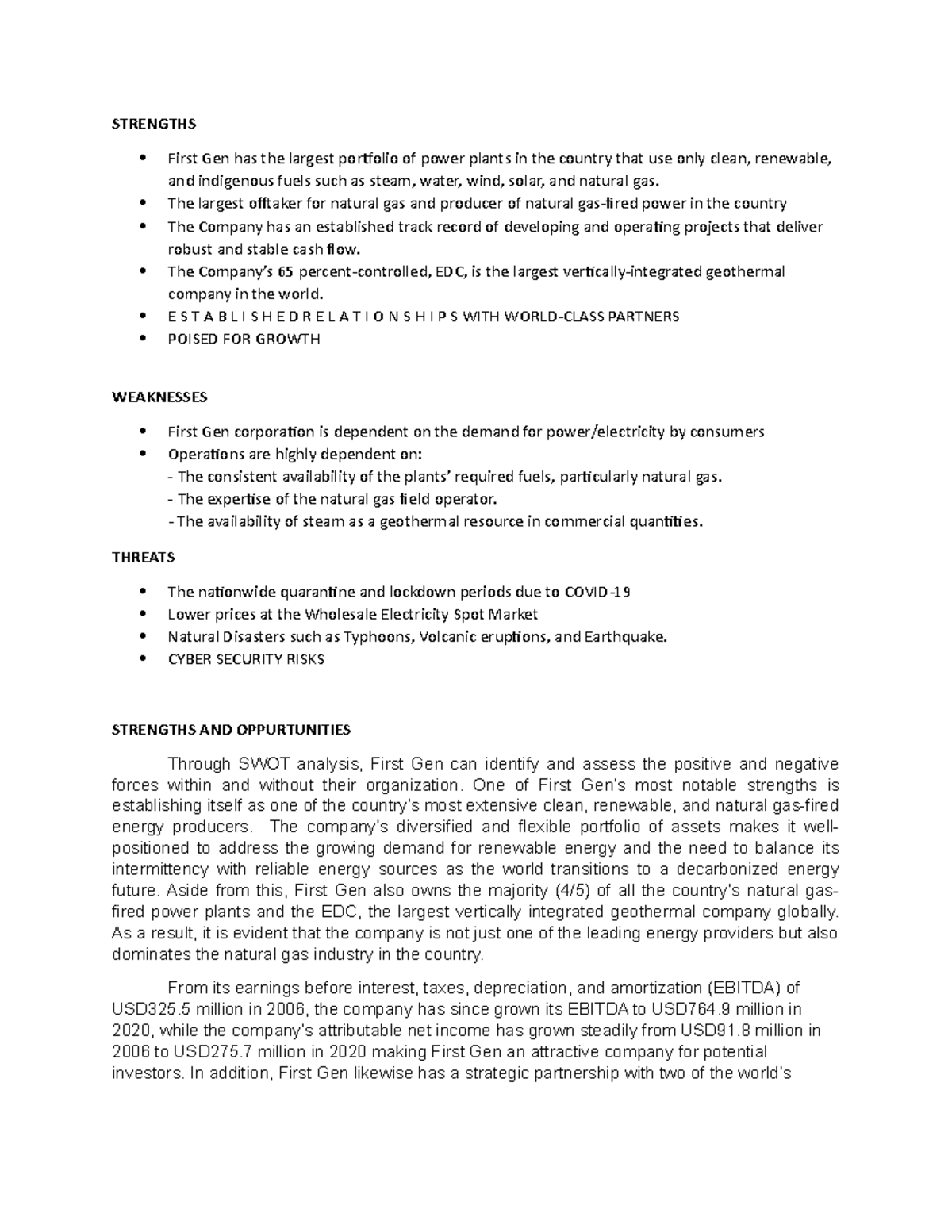 SWOT Analysis - First GEN - STRENGTHS First Gen has the largest ...
