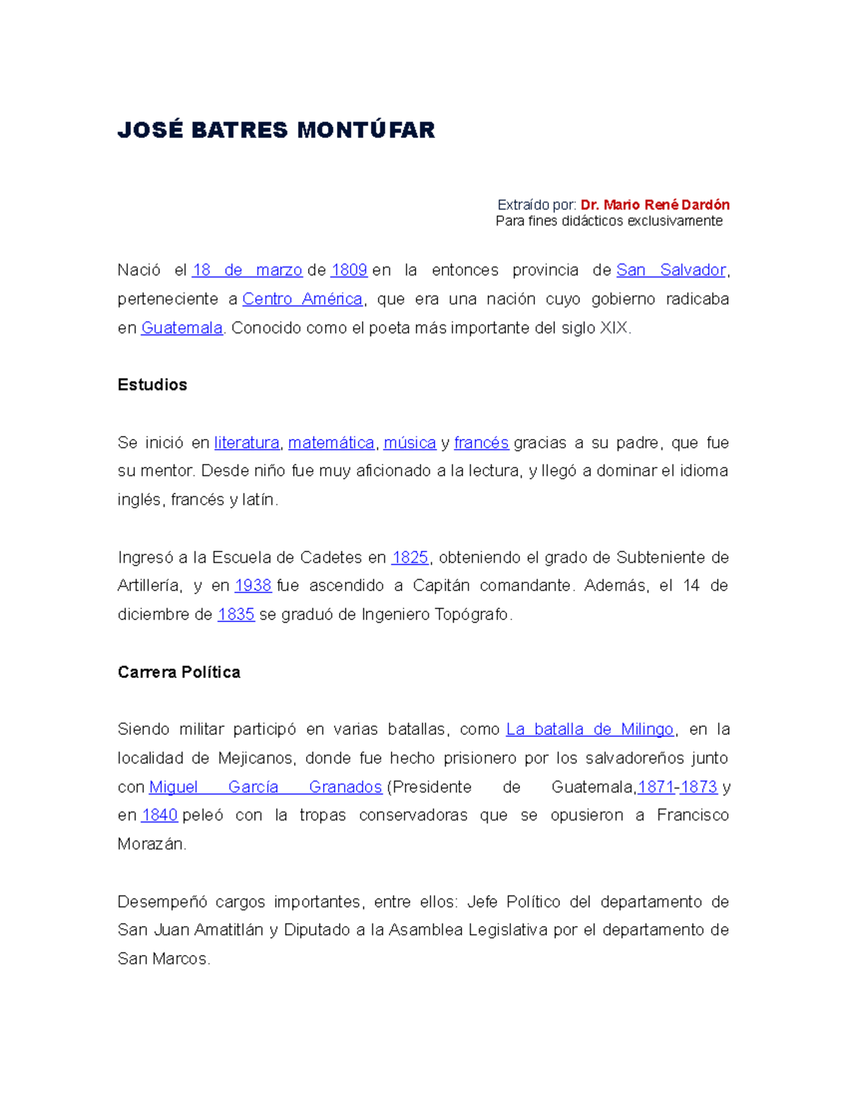 LIT. S. XIX JOSÉ Batres Montúfar - JOSÉ BATRES MONTÚFAR Extraído por ...