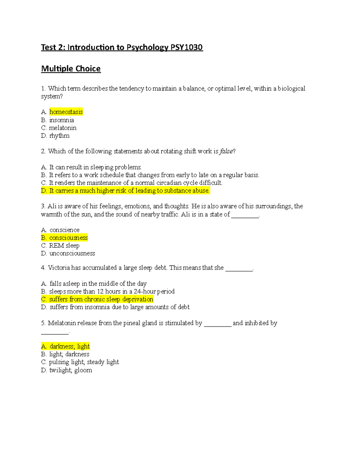Test 2 PSY1030 Fall 2021 - Test 2: Introduction to Psychology PSY ...