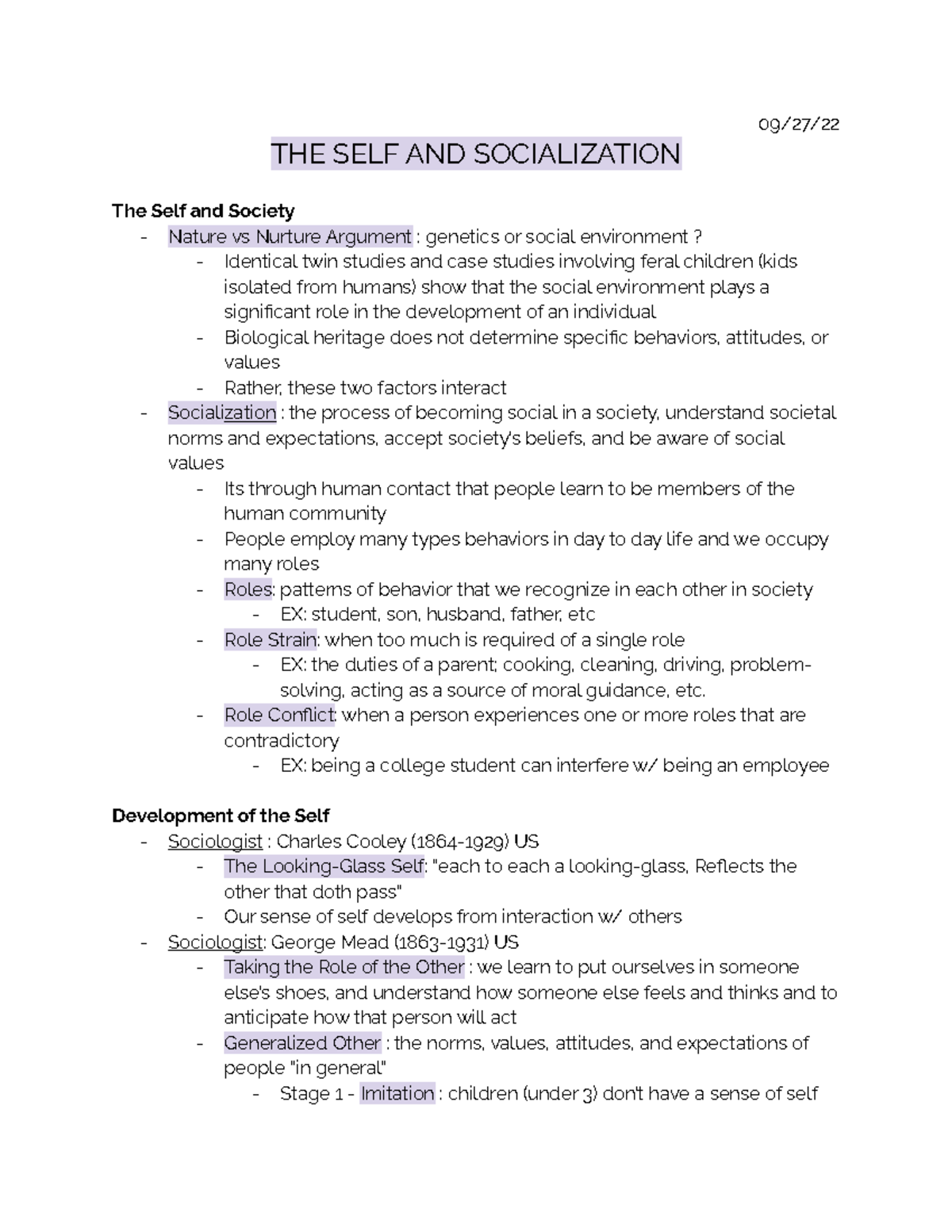 09 27 22 The Self and Socialization - 09/27/ THE SELF AND SOCIALIZATION ...