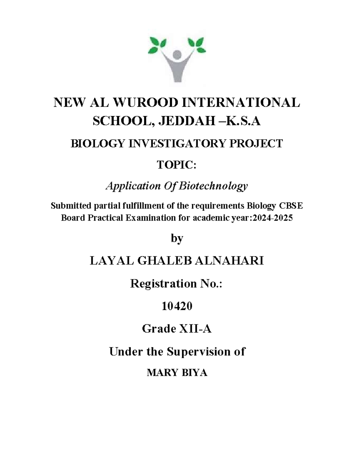 Biology project - topic abt biotechnology - NEW AL WUROOD INTERNATIONAL ...