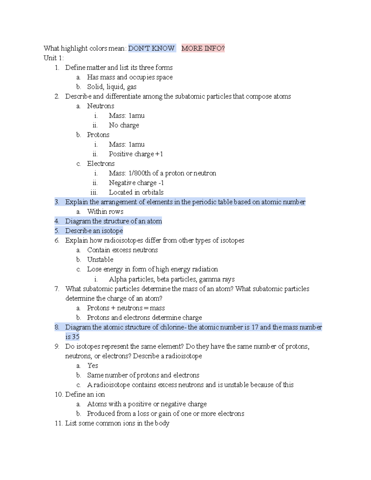 BIOL 2500 Test 1 Learning Objectives Answers - What highlight colors ...