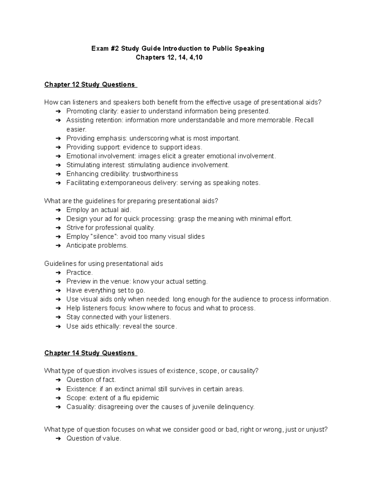 Pub Speak SGuide #2 - Exam #2 Study Guide Introduction to Public ...