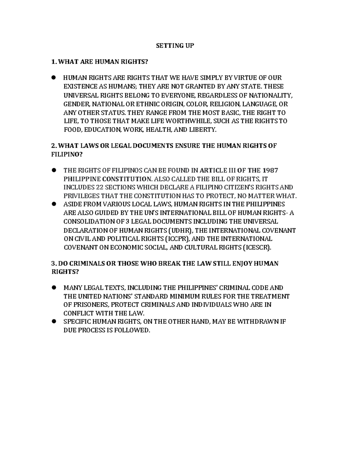 Setting Upactivity 2 - SETTING UP 1. WHAT ARE HUMAN RIGHTS? HUMAN ...