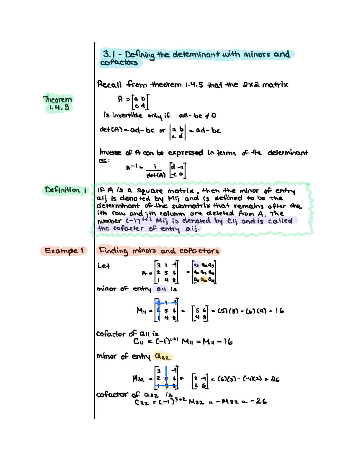 Unit 3 Determinant of a matrix - 3 I Defining the determinant with ...