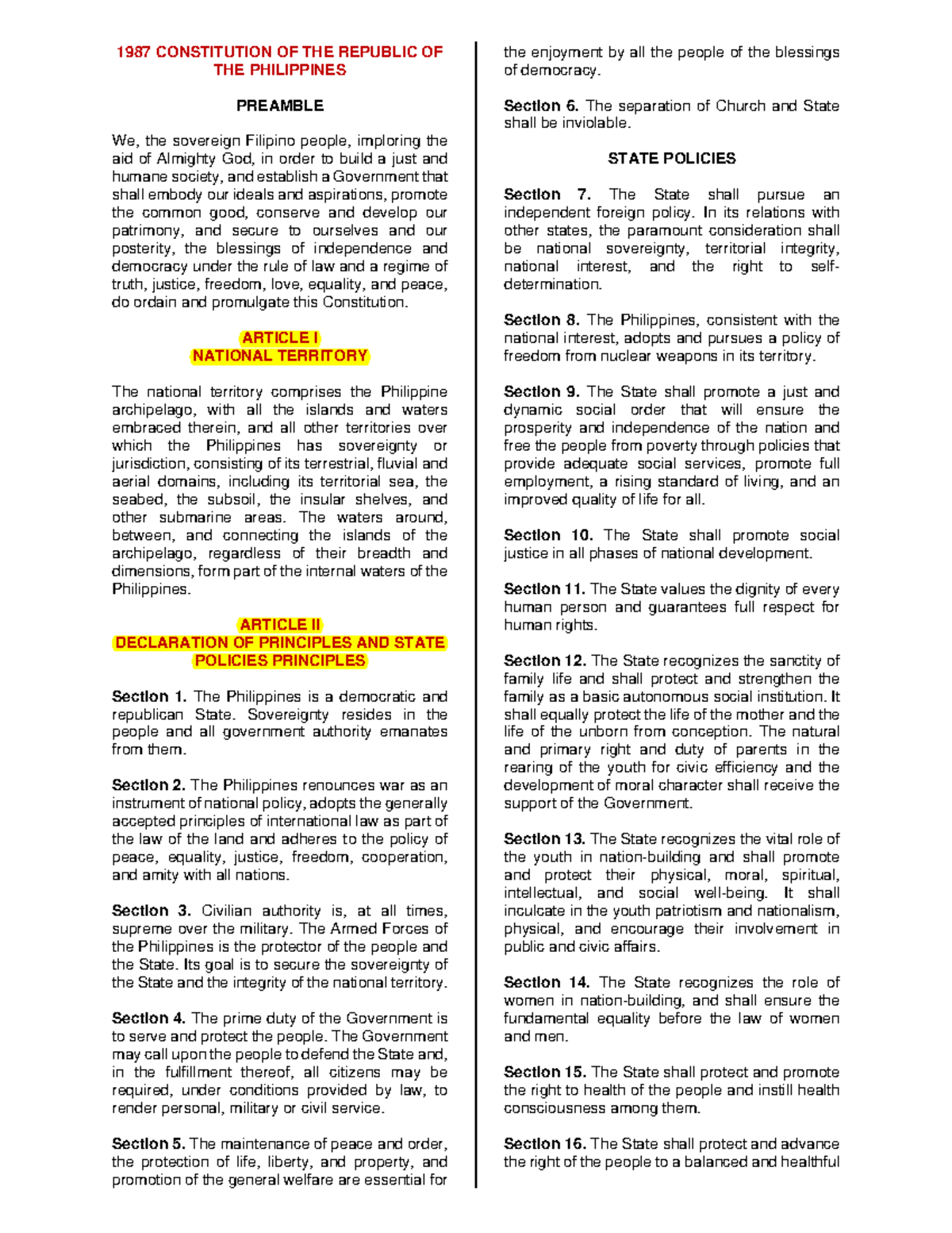 1987 Constitution - 1987 CONSTITUTION OF THE REPUBLIC OF THE ...