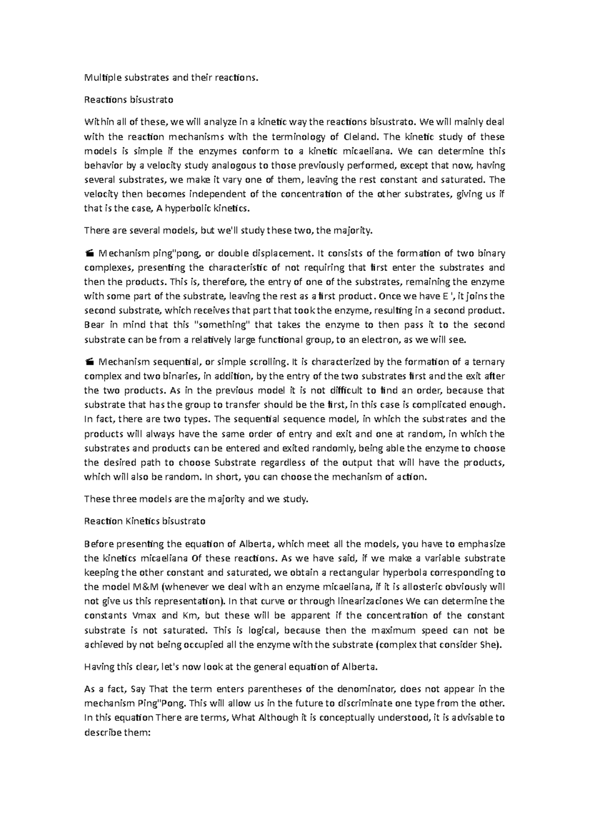 Multiple substrates and their reactions - Reactions bisustrato Within ...