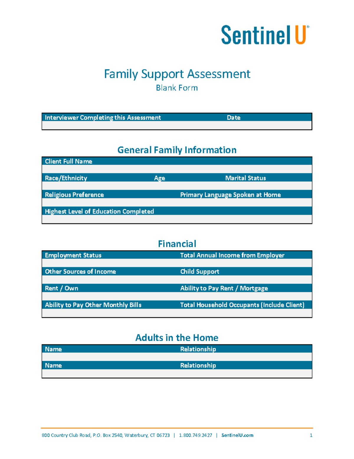 Family Support Assessment Blank Form - 800 Country Club Road, P. Box ...