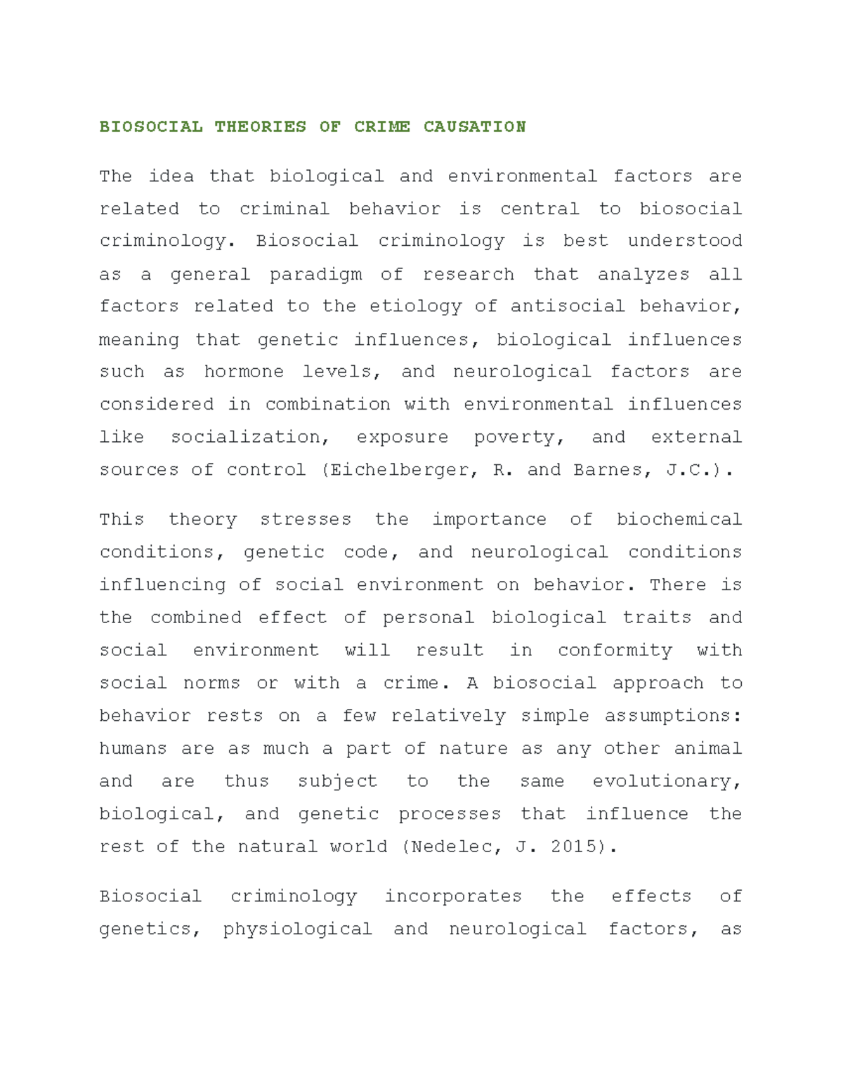 Week 15 Biosocial Theories OF Crime Causation - BIOSOCIAL THEORIES OF ...