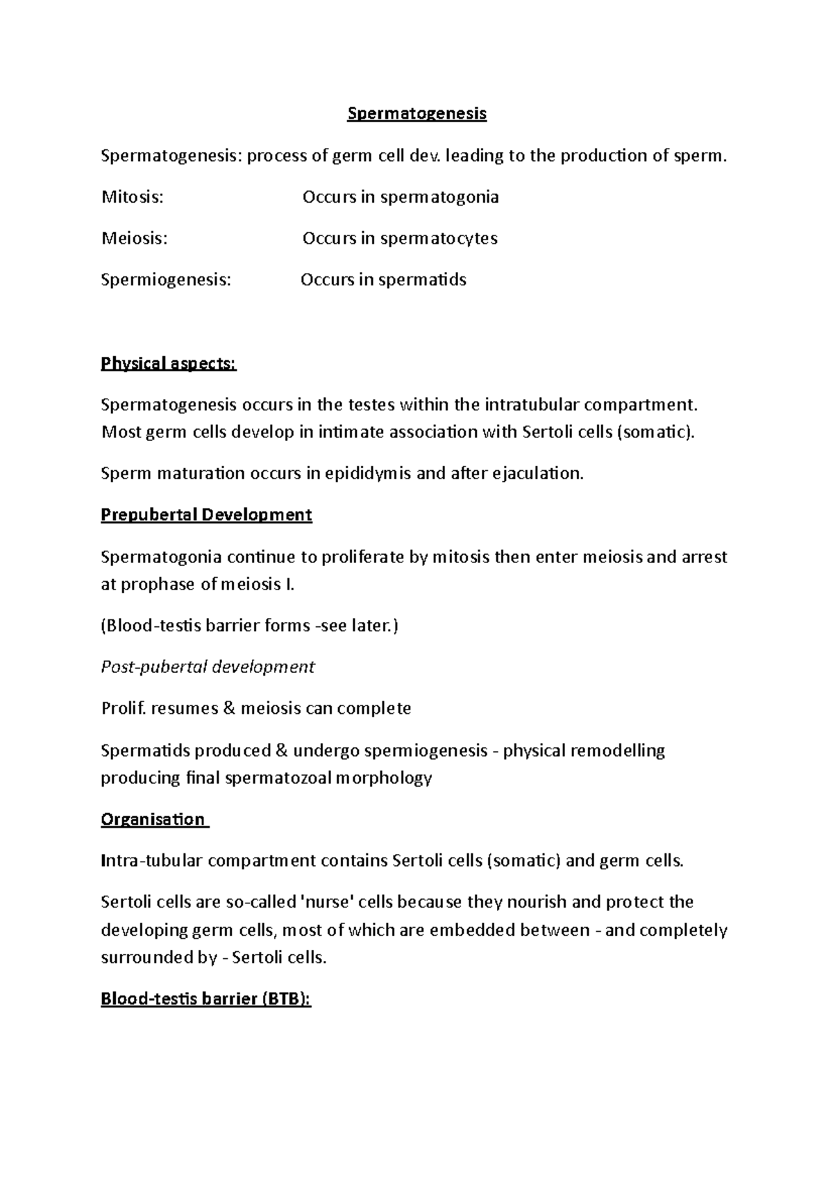 Spermatogenesis - Lecture notes 1 - Spermatogenesis Spermatogenesis ...