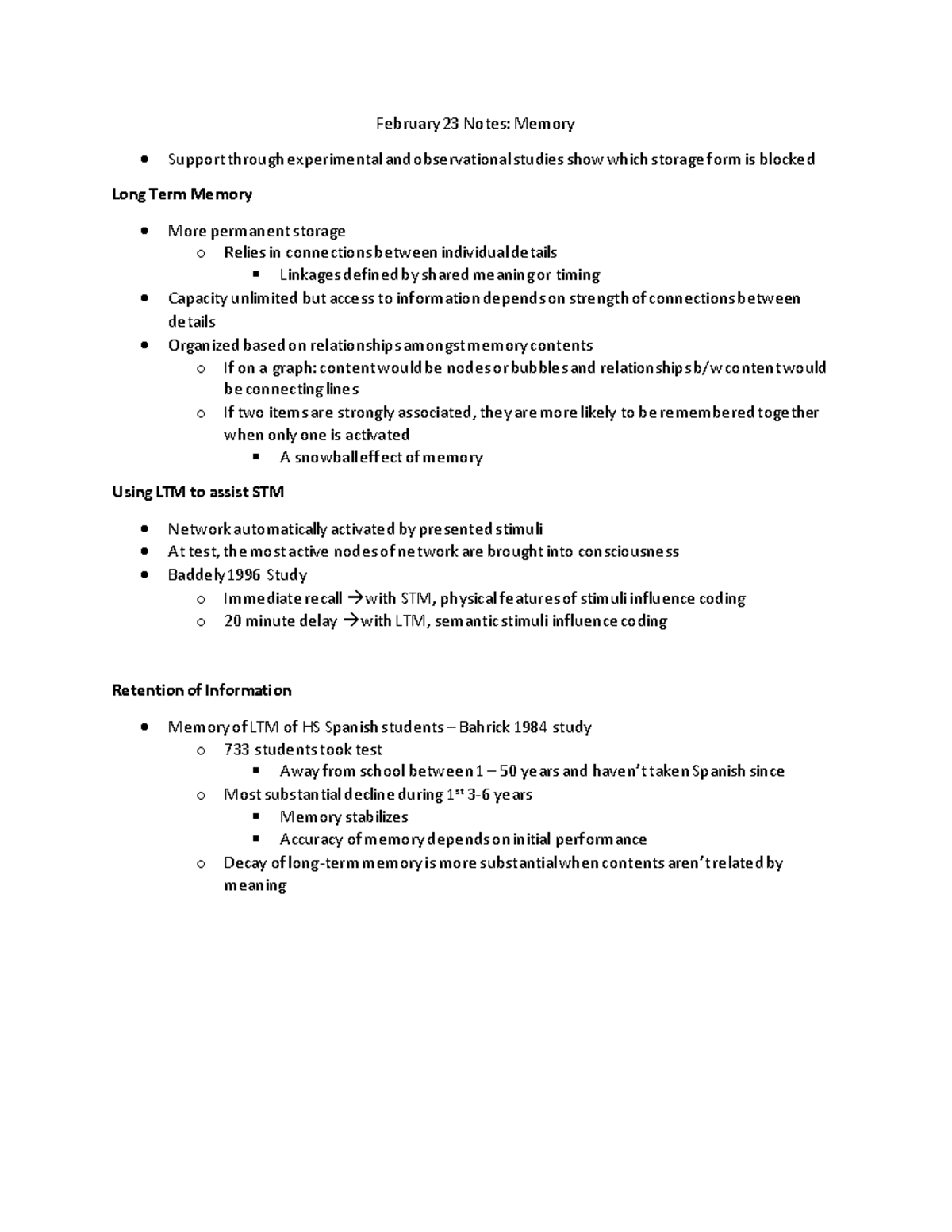 Memory - Cognition Lecture Notes w/ M'ski - PSYS 533 - WKU - StuDocu
