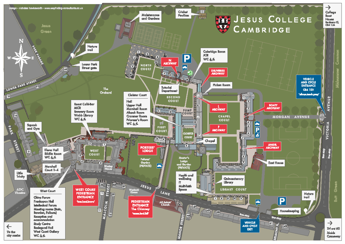 Jesus College Cambridge map - design nicholas hawksworth Cricket ...