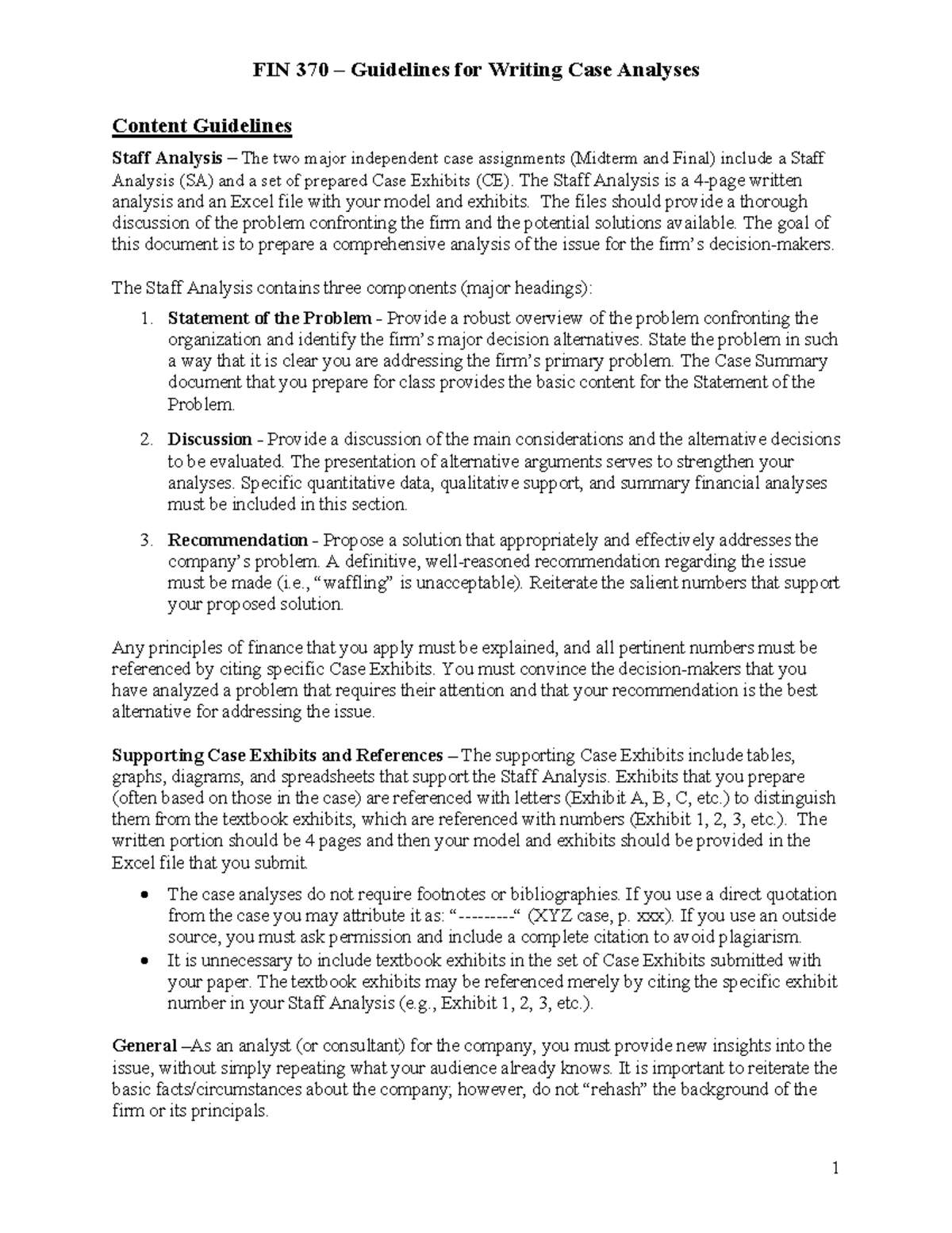 Guidelinesfor Writing Case Analyses 28Spring 202229 - FIN 370 ...