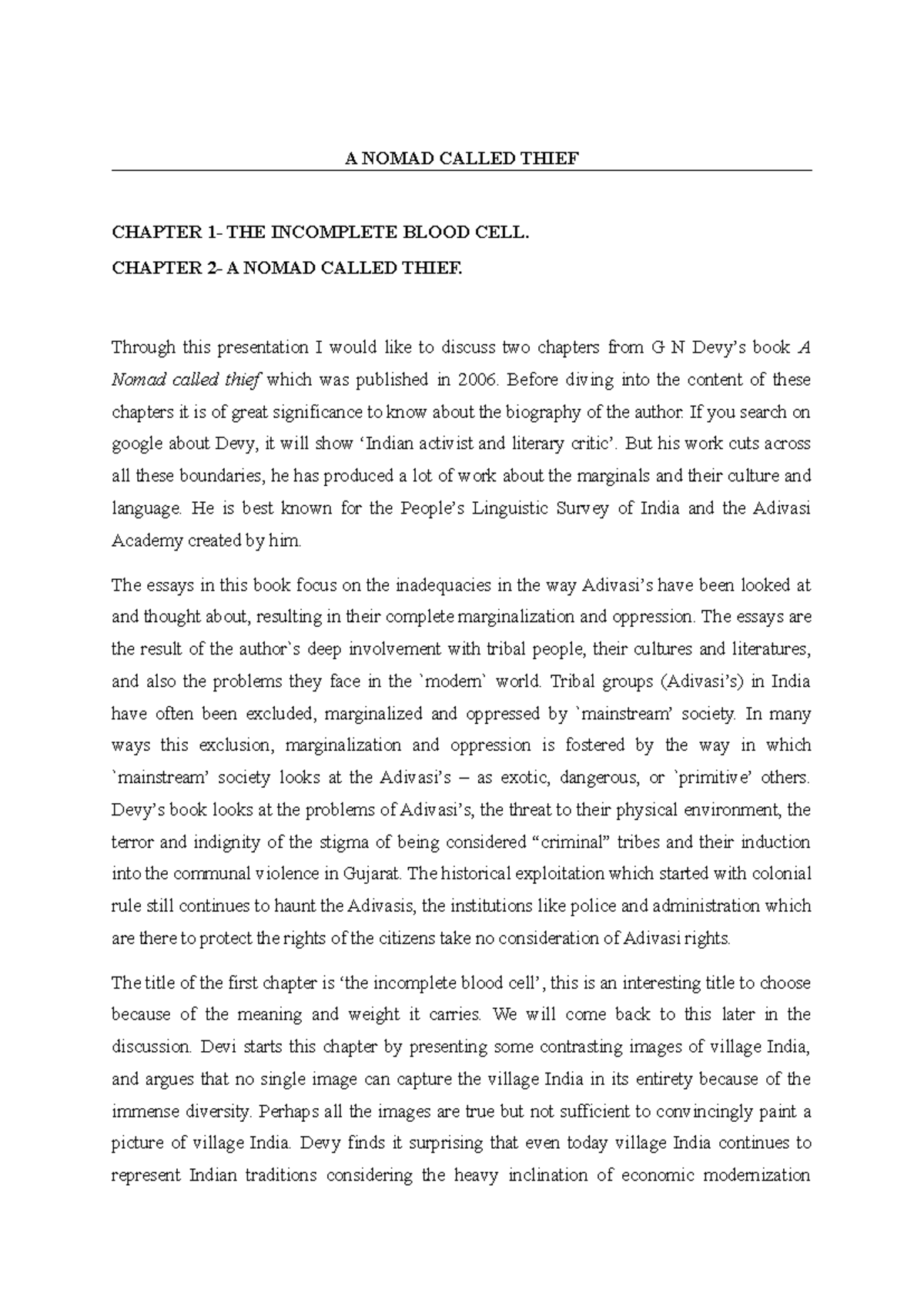 A Nomad Called Thief - full summary of the book - A NOMAD CALLED THIEF ...